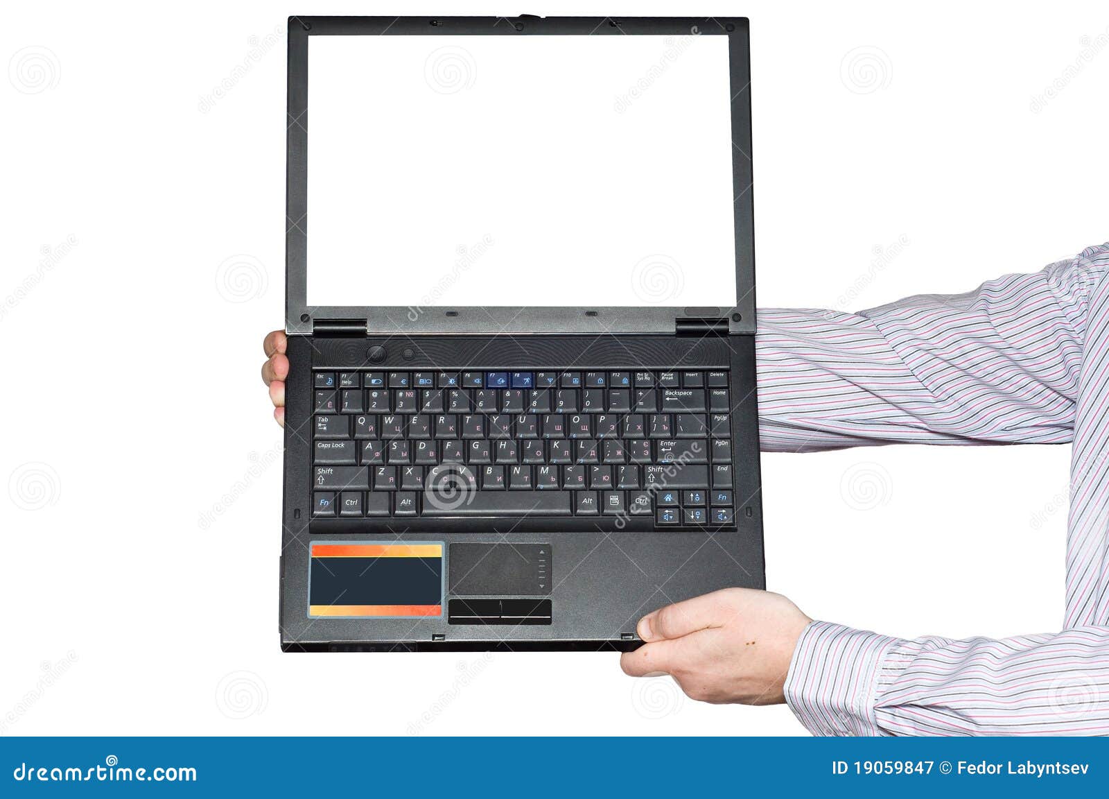 The Laptop in the Stretched Hands Stock Image - Image of monitor, hands ...