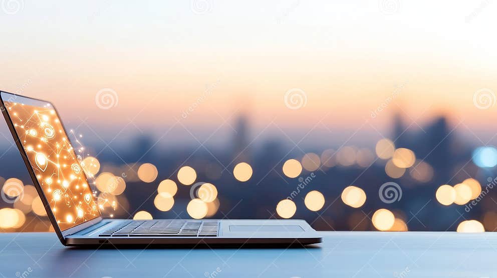 Laptop with Strings of Glowing Code Appearing To Flow Out of the Screen ...