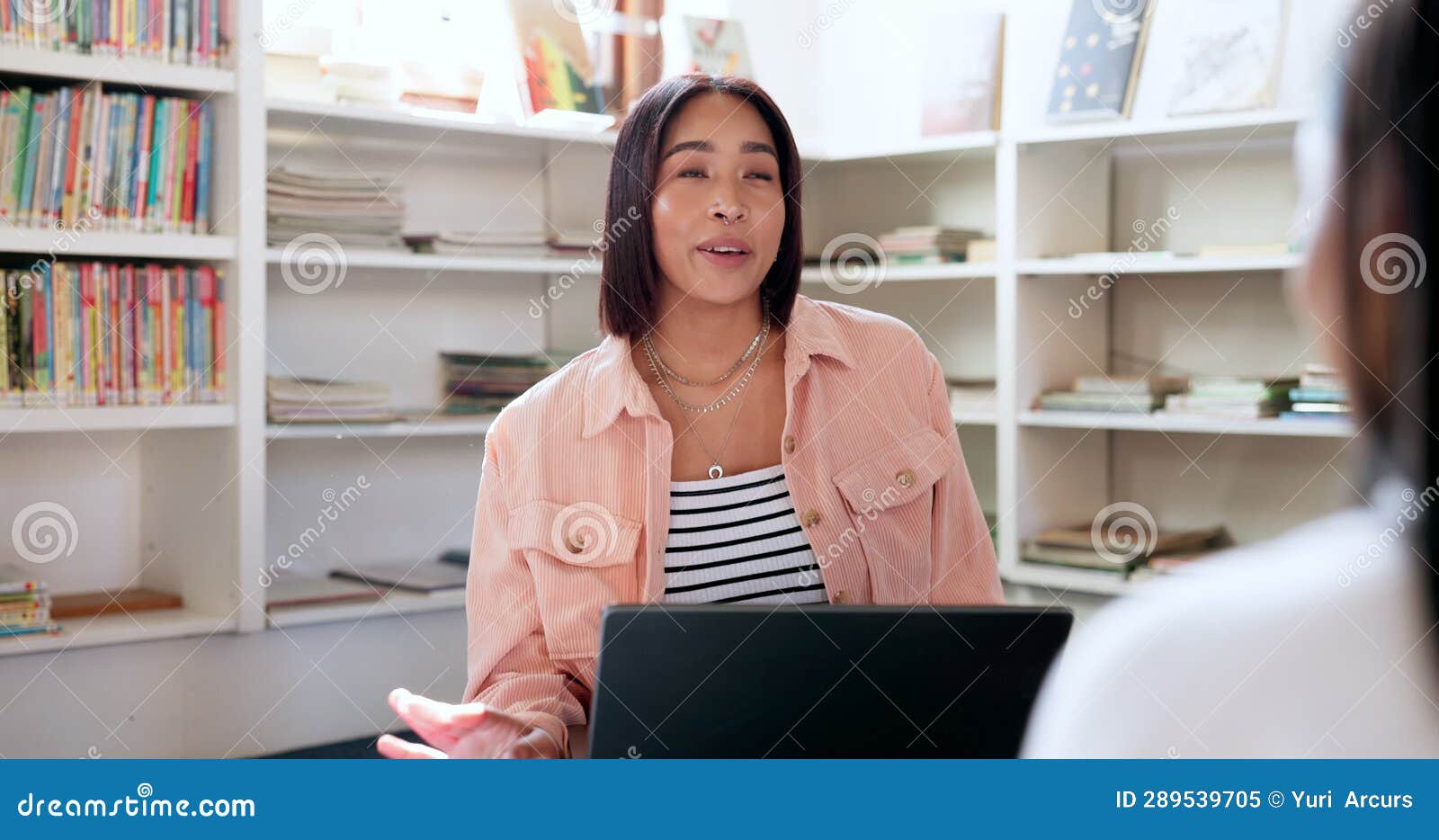 Laptop, Students or Woman in Library for Education, Knowledge or Study ...
