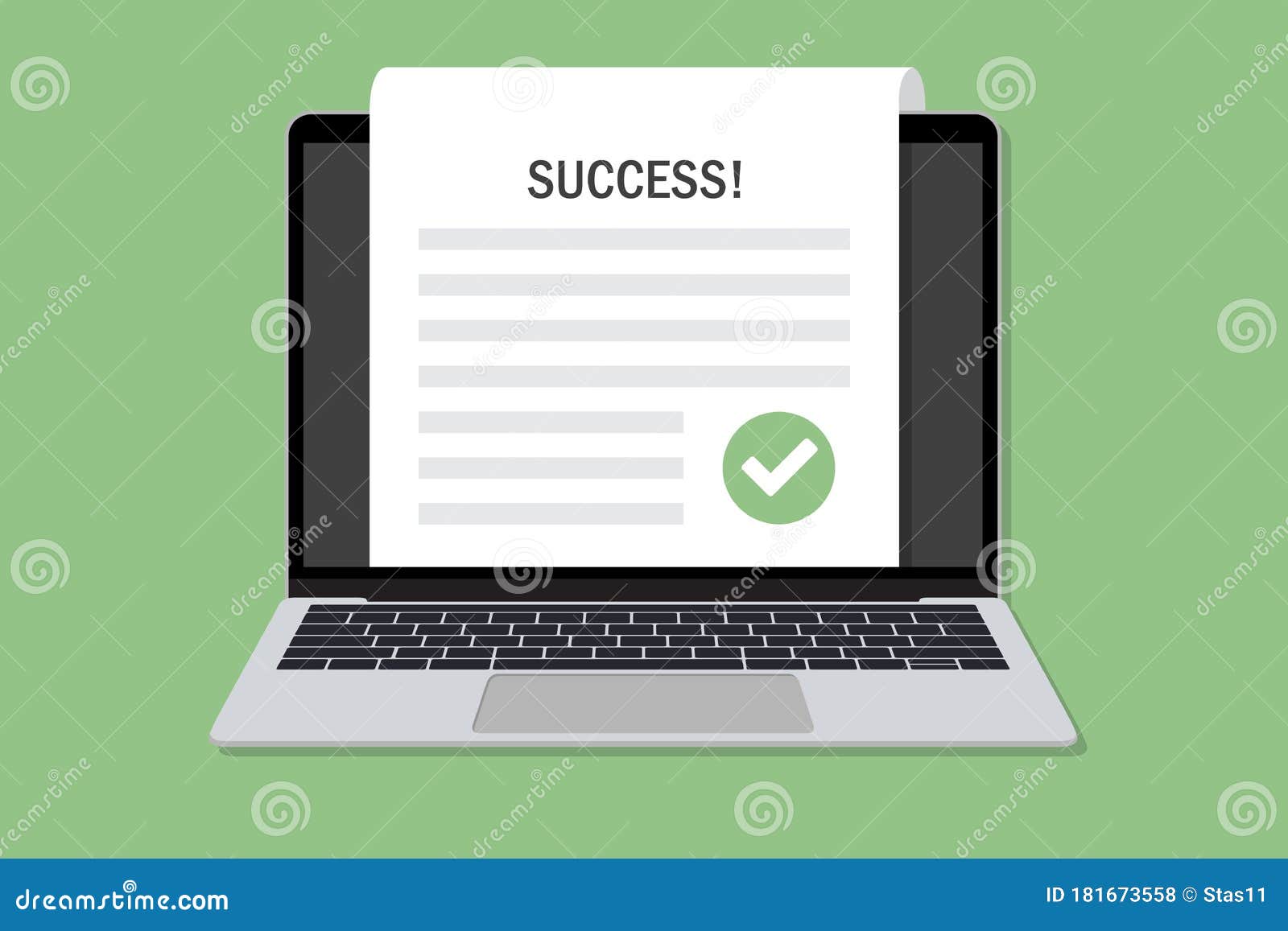 Laptop with Success Document with Tick in a Flat Design Stock Vector ...