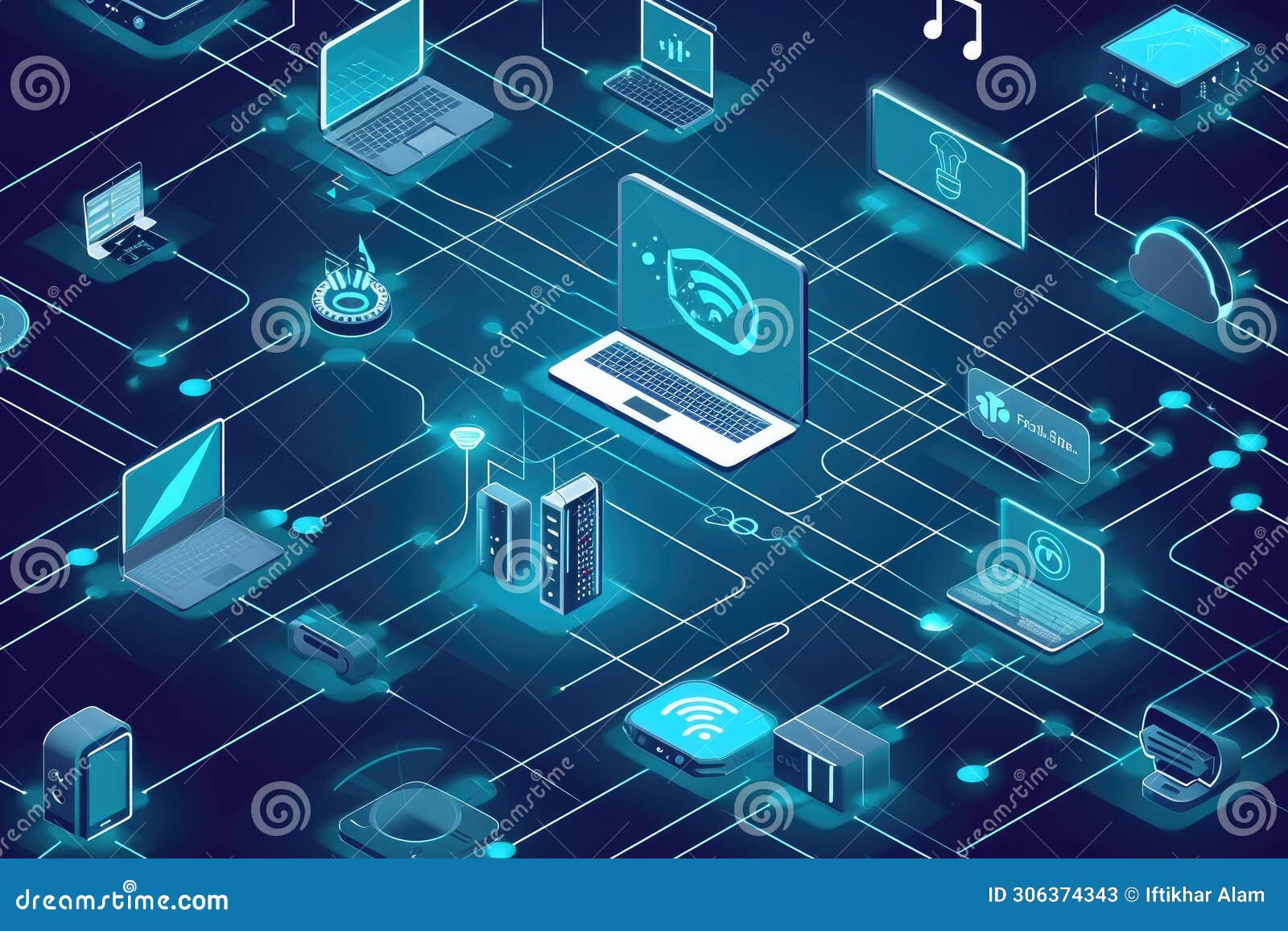 A Laptop Surrounded by Various Electronic Devices, Background Showing ...