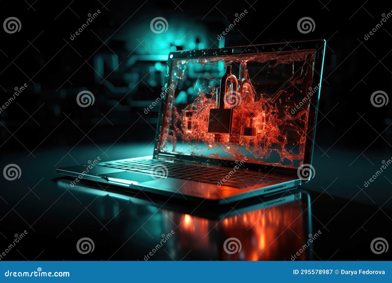 Laptop with Symbol of Computer Security on Dark Background Stock Image ...