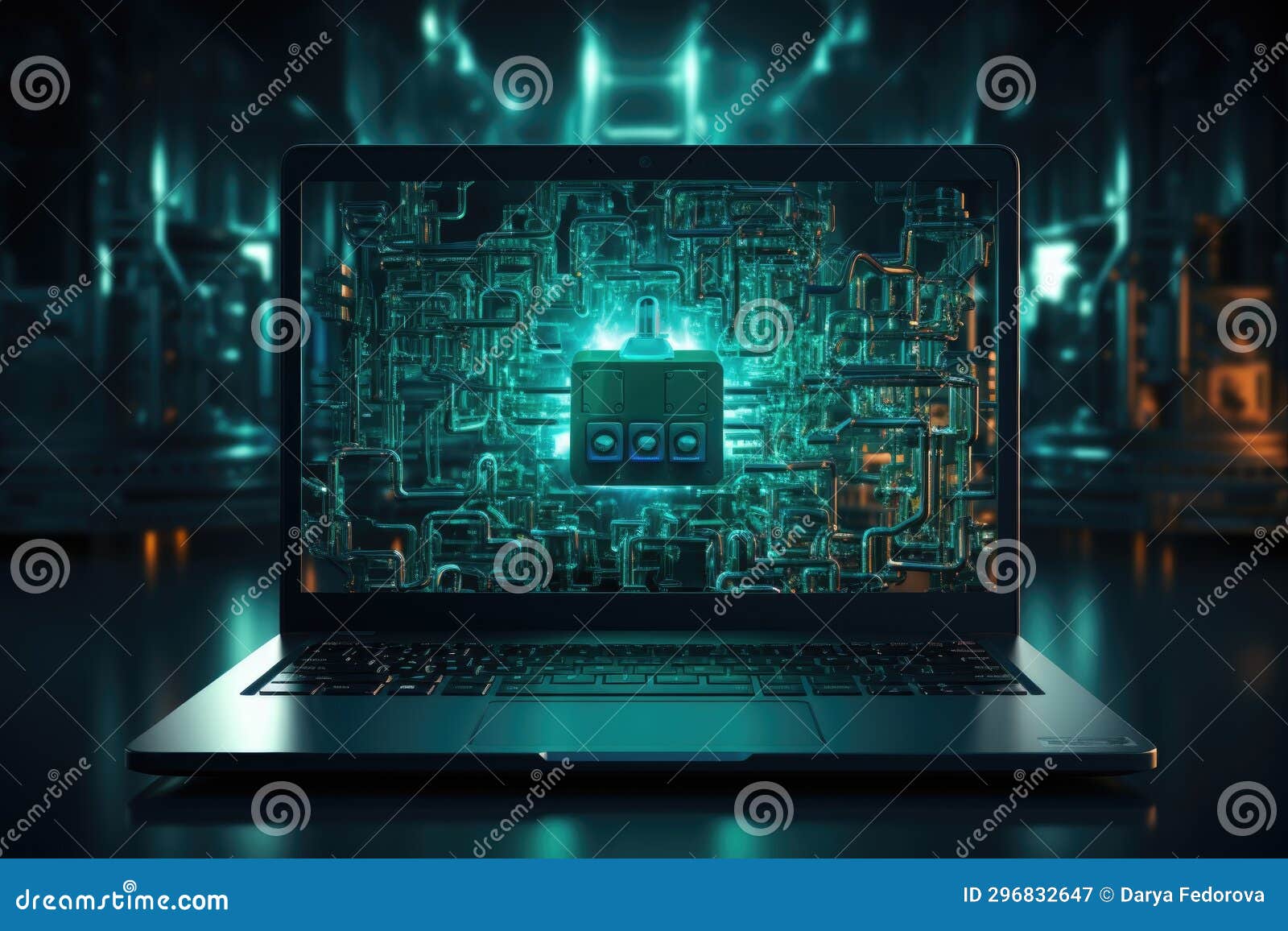 Laptop with Symbol of Computer Security on Dark Background Stock Image ...