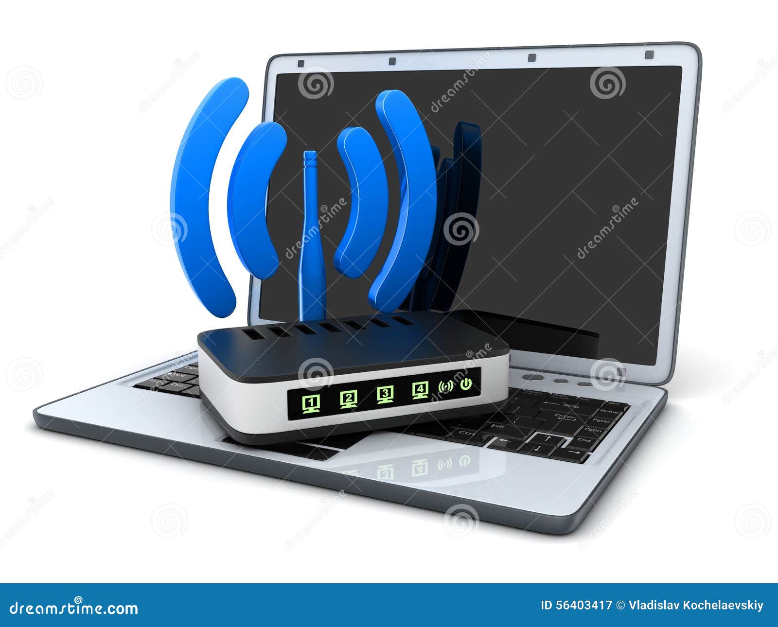 Laptop and symbol Wi-fi stock illustration. Illustration of white ...