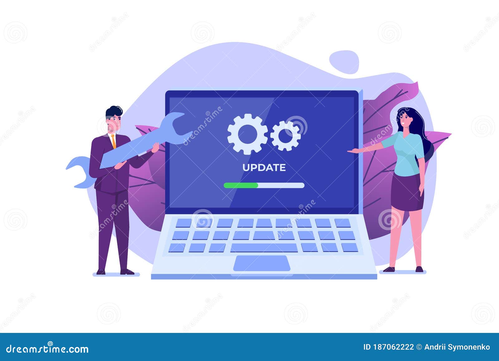 Laptop System Update Flat Style Concept. Stock Vector - Illustration of ...