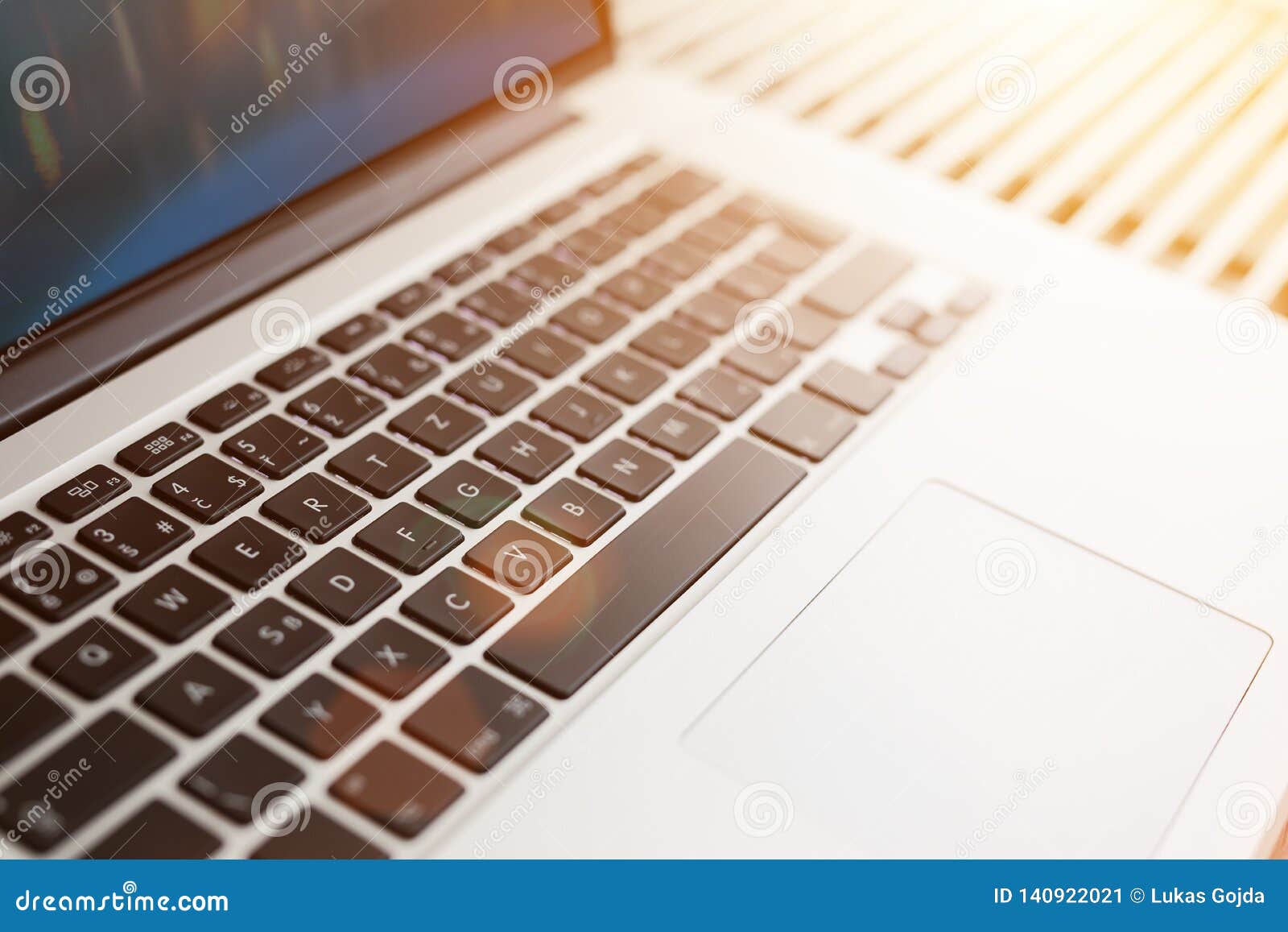 Laptop on table. close-up. stock image. Image of desk - 140922021
