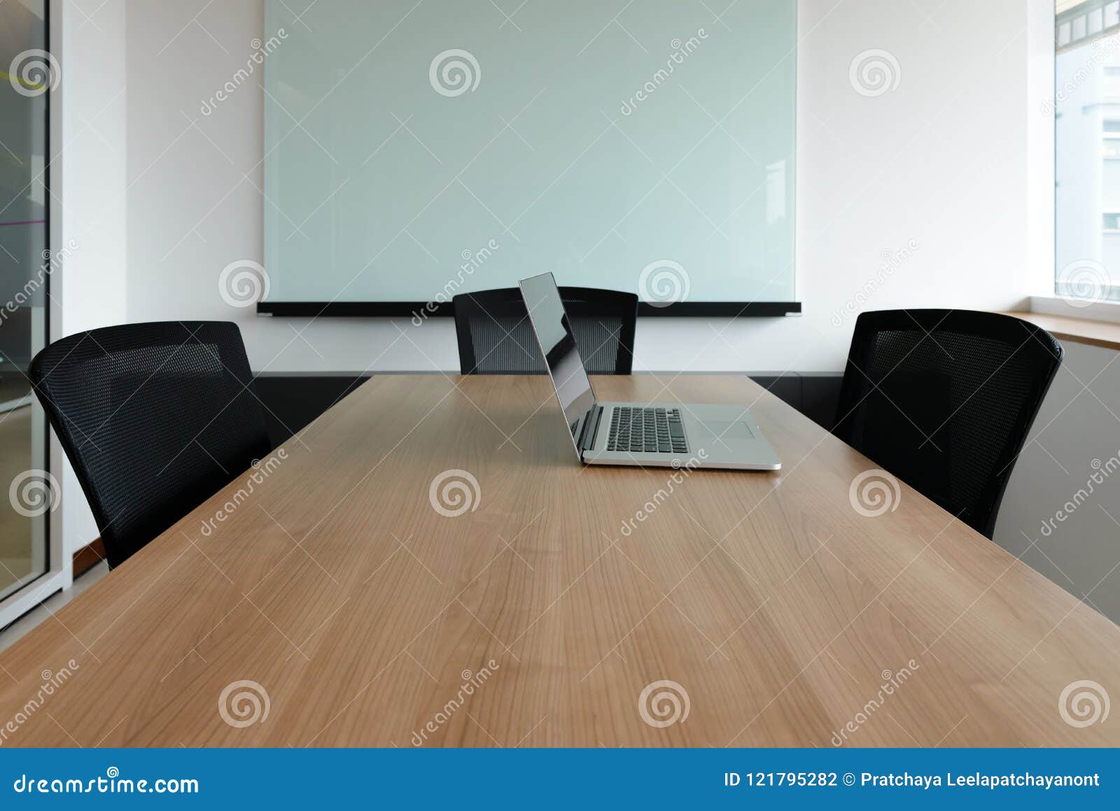 Laptop on Table in Corporate Conference Room Stock Photo - Image of ...
