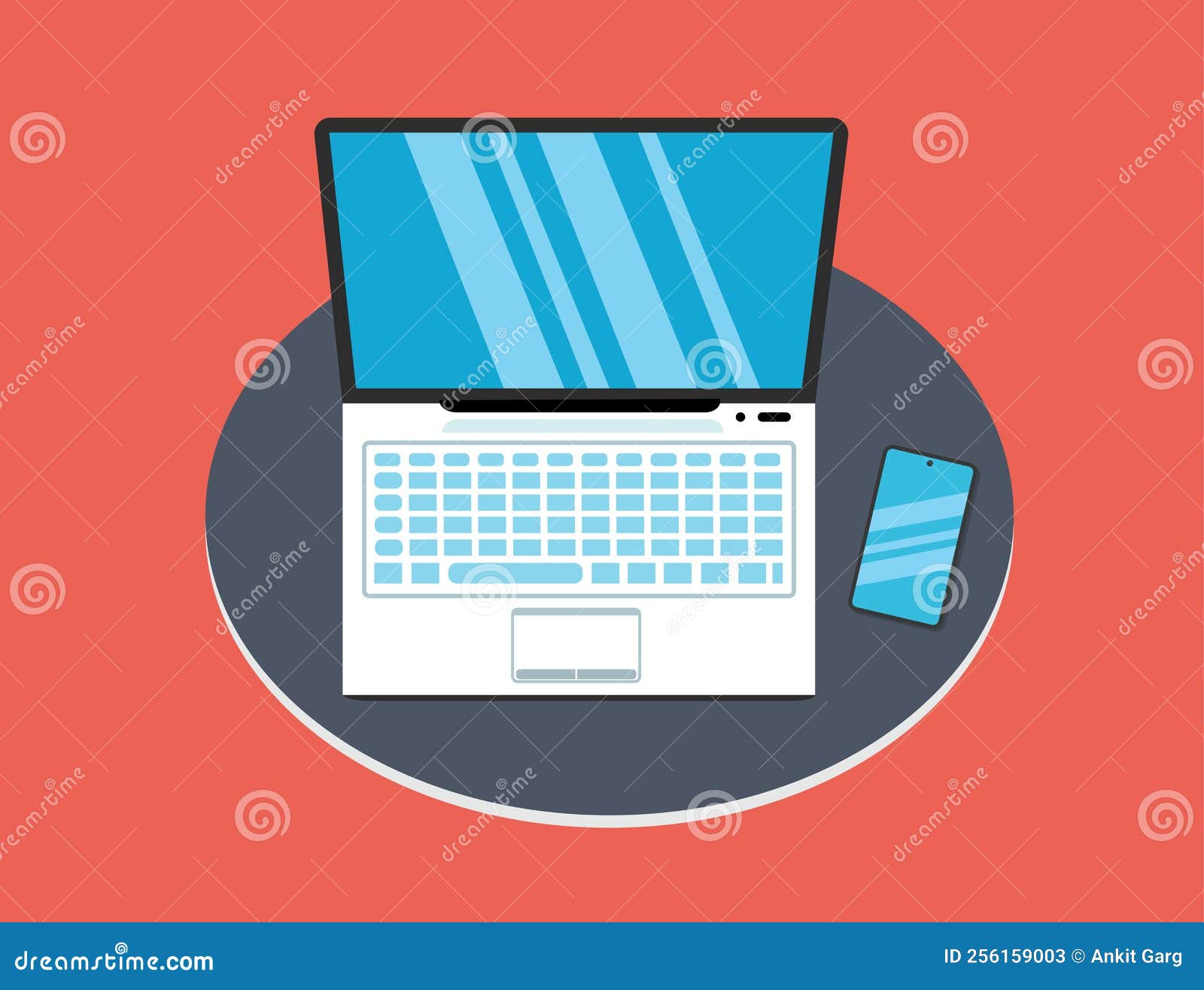 Laptop on a Table with Modern Smartphone Illustration Technology ...