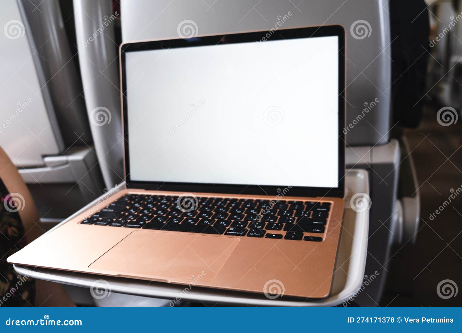 Laptop on table in train stock photo. Image of travel - 274171378