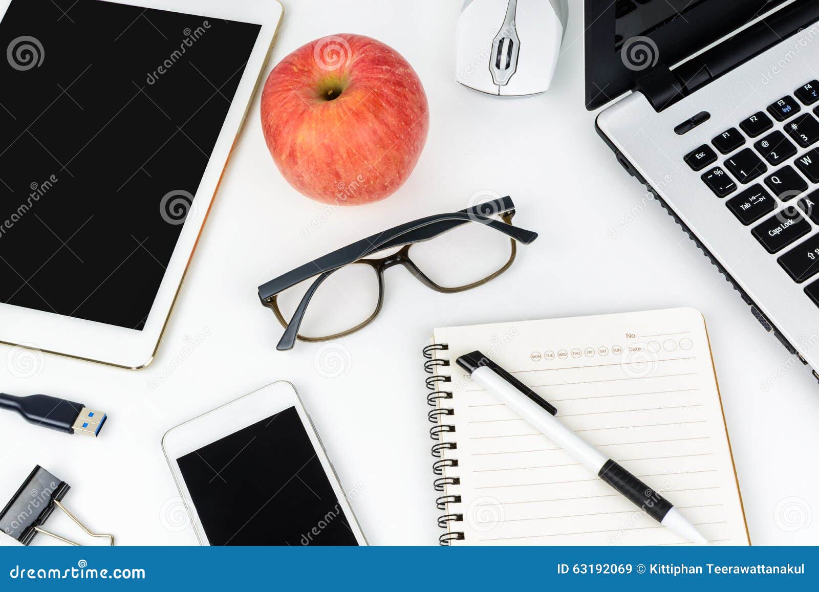 Laptop with Tablet and Cellphone on Desk Office Stock Image - Image of ...