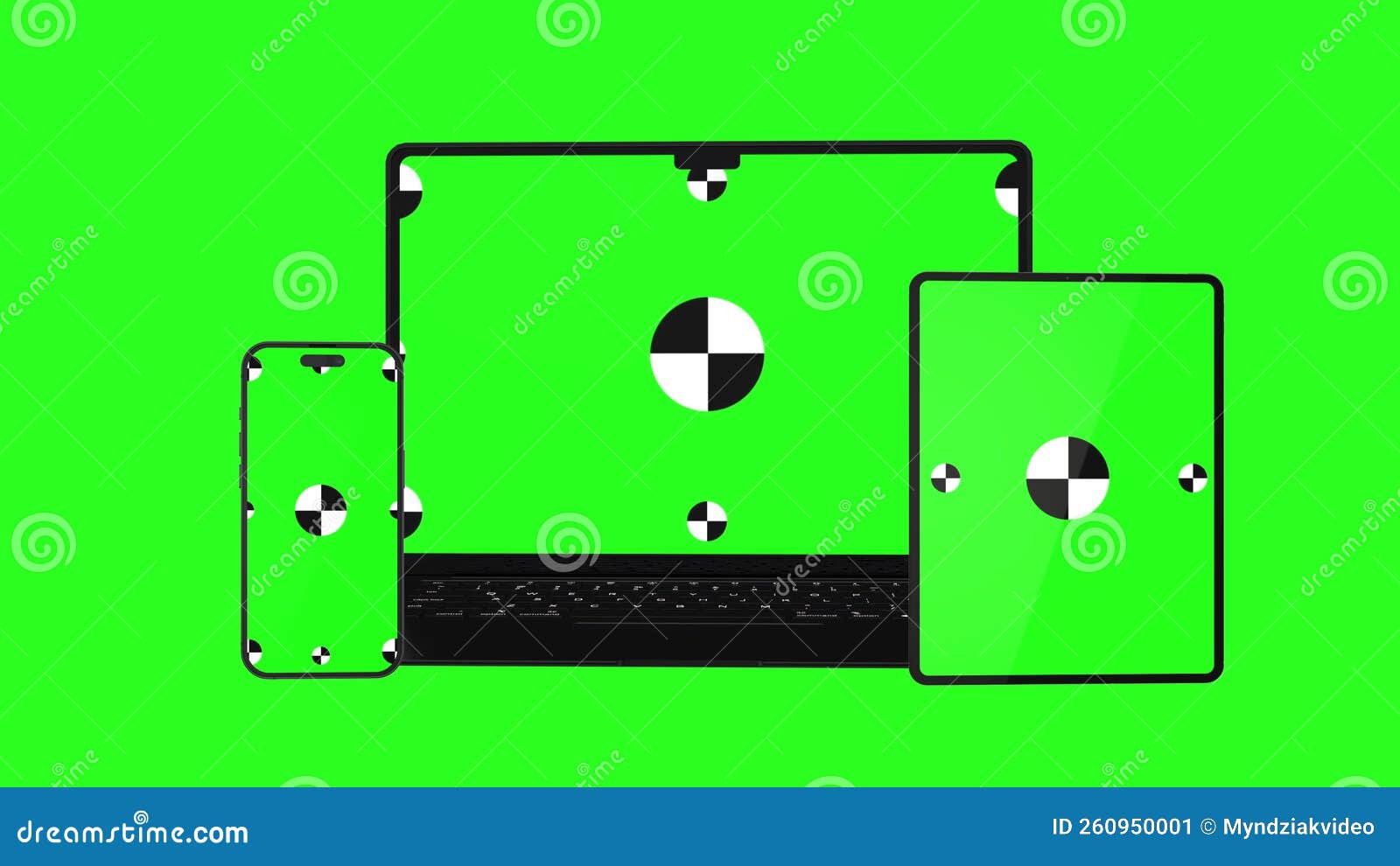 Laptop, Tablet Computer, Smartphone with Green Screens. 3D Animation ...