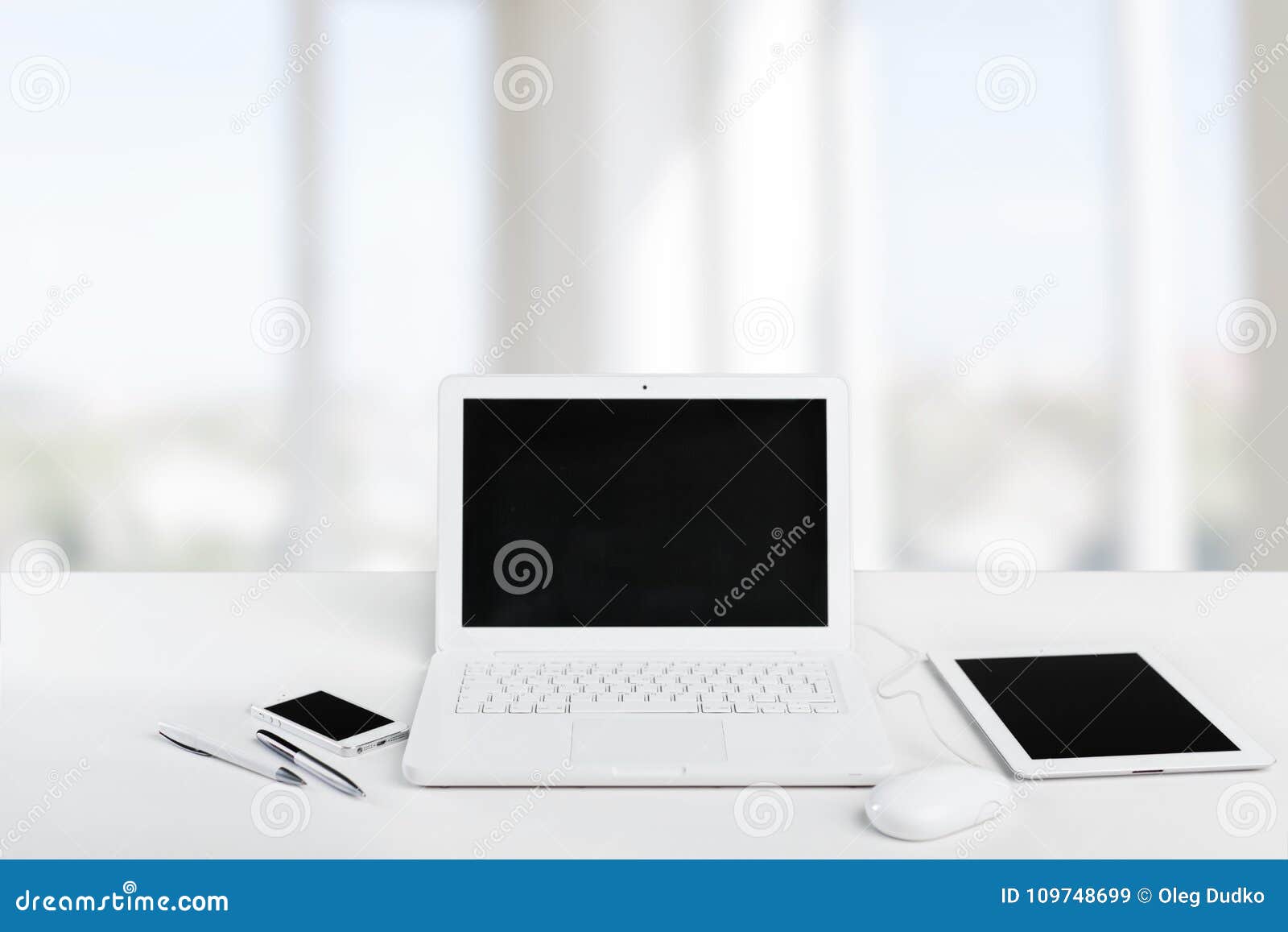 Laptop,tablet Pc,phone at Workplace on Table Stock Image - Image of ...
