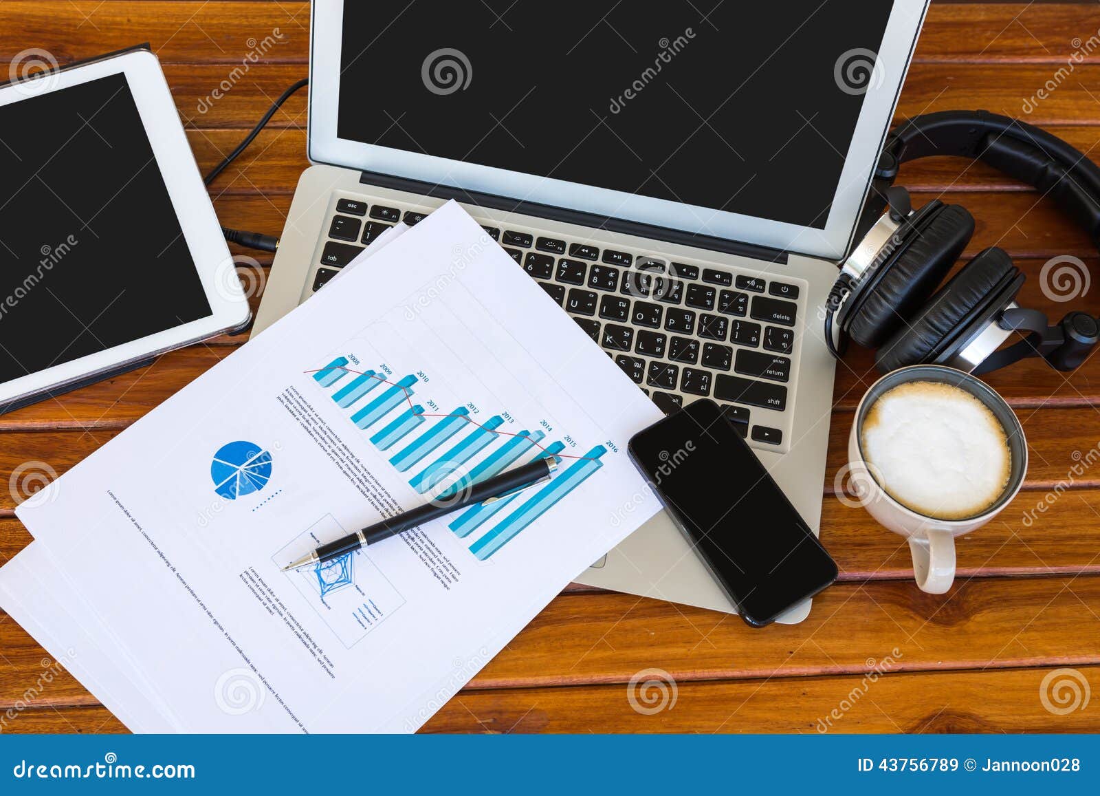 Laptop, Tablet and Smartphone with Financial Documents Stock Image ...