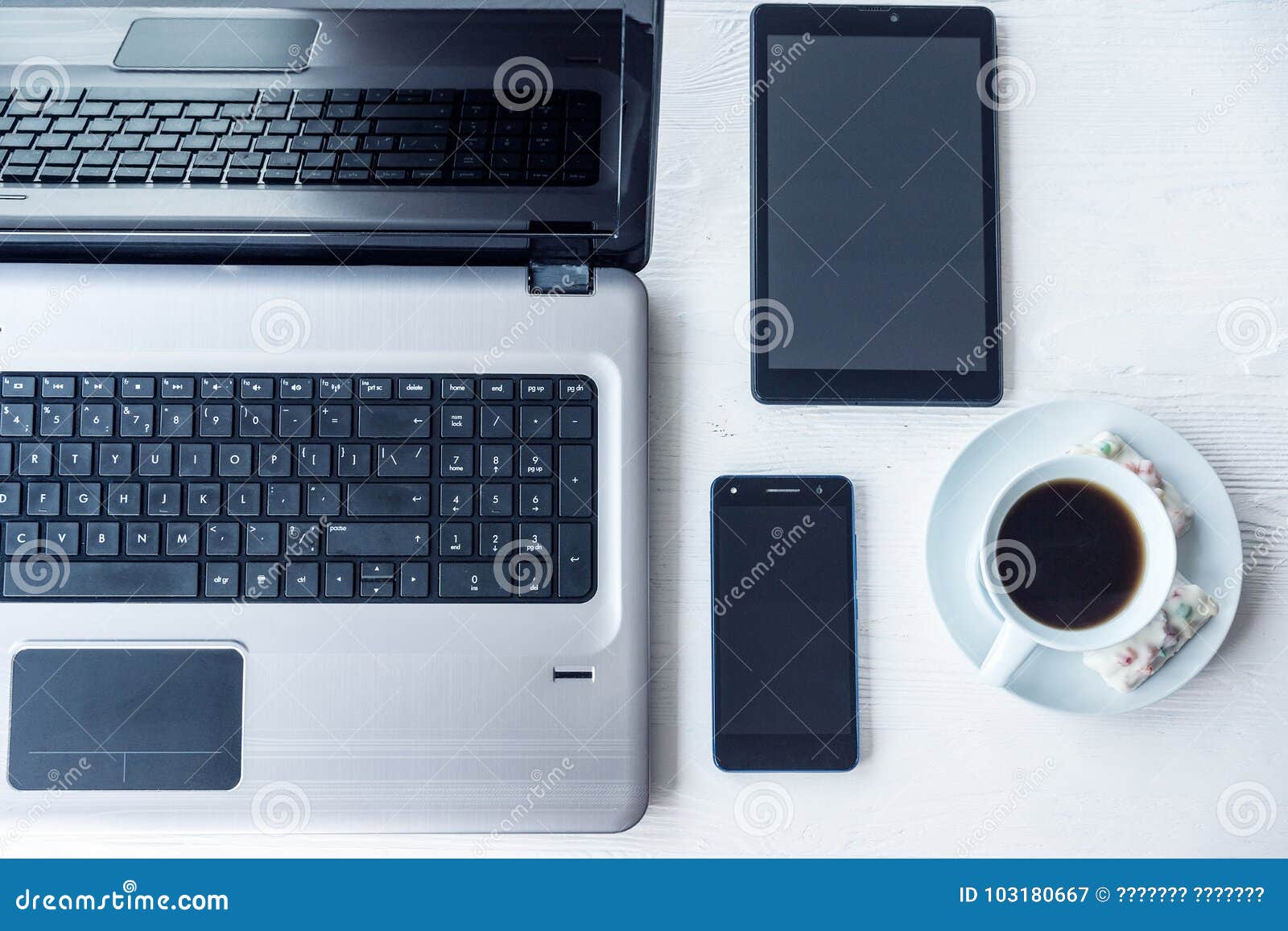 Laptop with Tablet and Smartphone Stock Image - Image of mobile, office ...