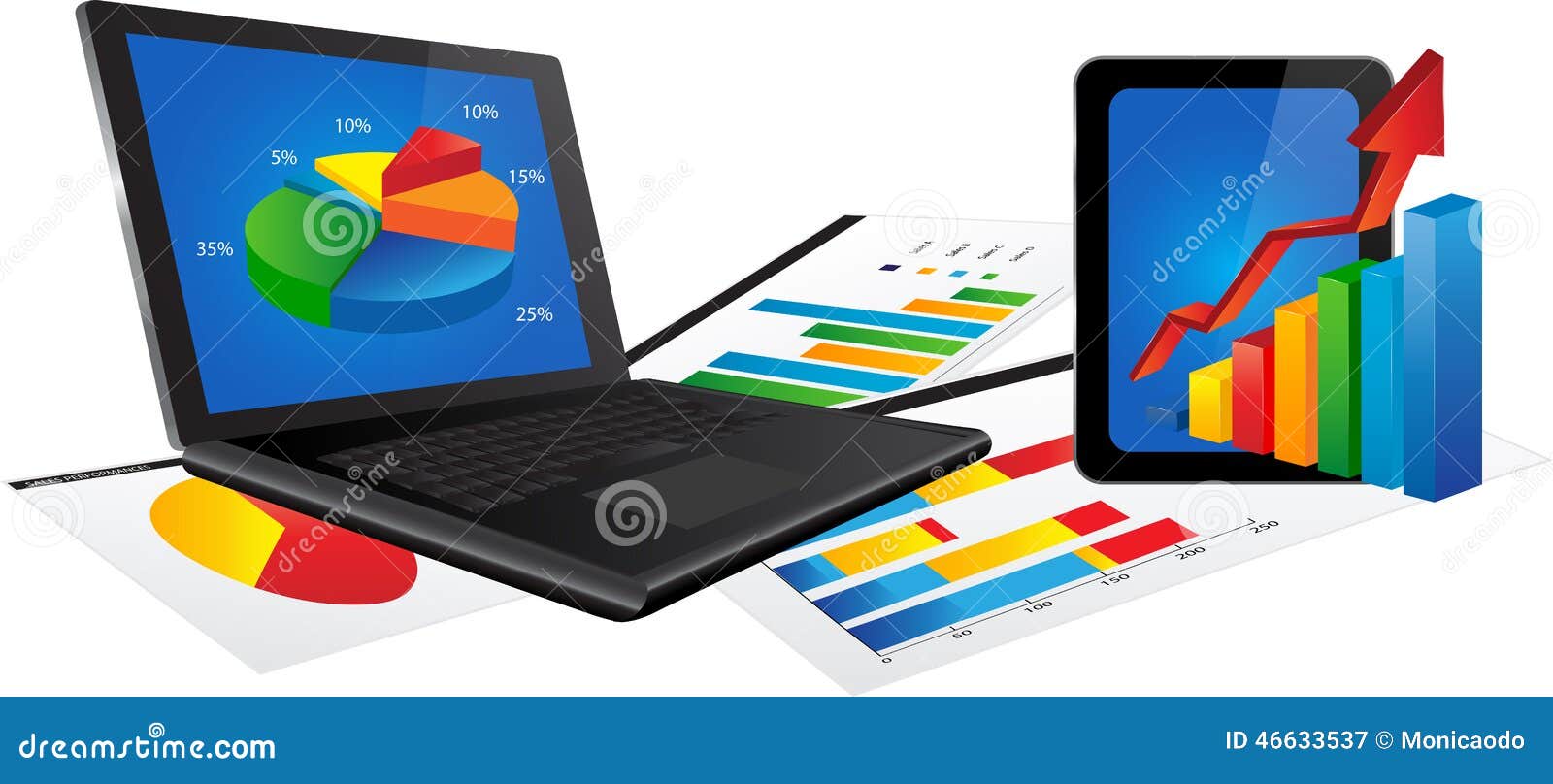 Laptop and Tablet with Statistics Chart Stock Vector - Illustration of ...