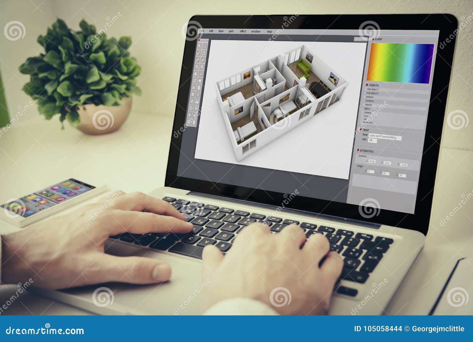 Laptop on Tabletop Interior Design Stock Photo - Image of modern, plan ...