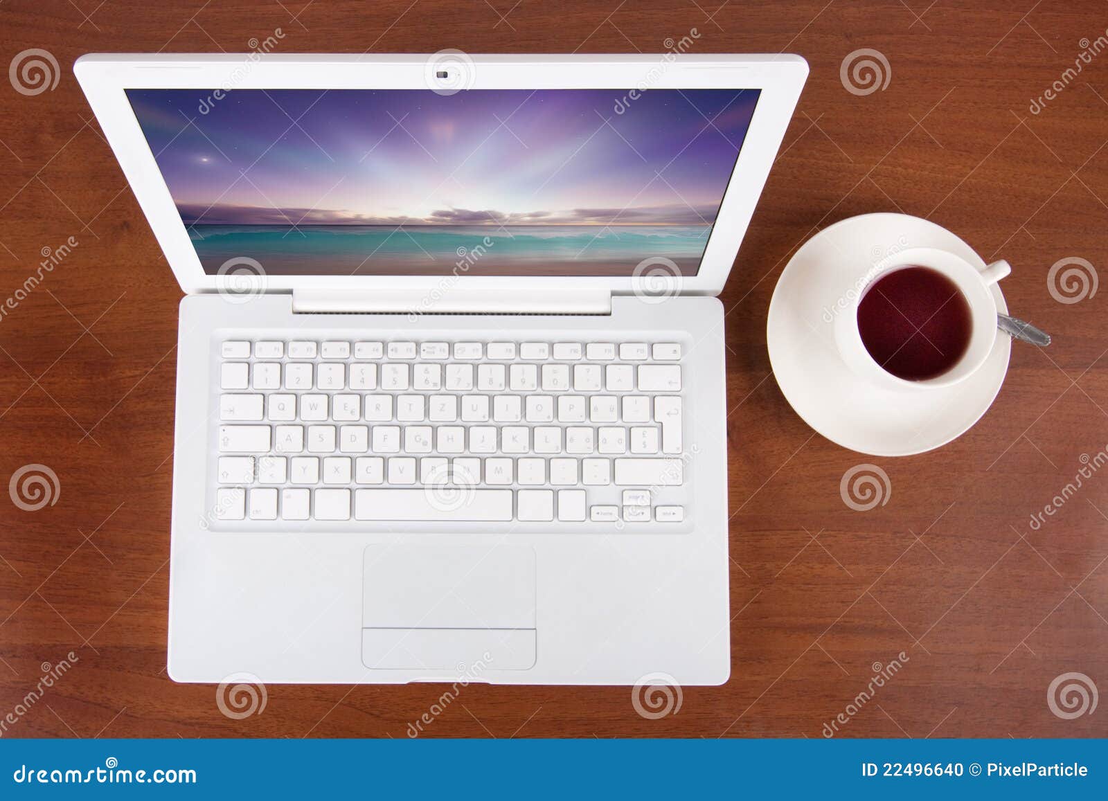 Laptop and tea coffee stock photo. Image of macbook, spoon - 22496640