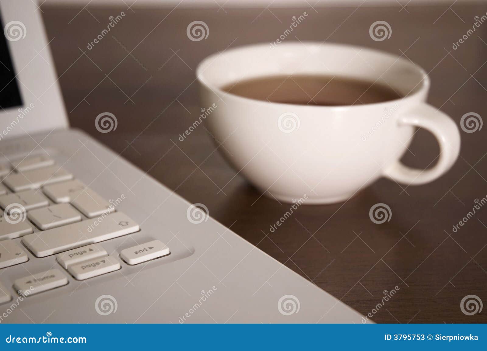 Laptop and tea cup stock image. Image of morning, hotel - 3795753