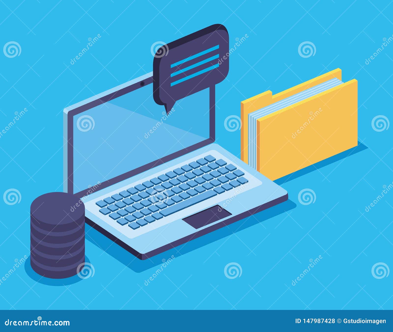 Laptop Technology with Chat Bubble and Hard Disk Stock Illustration ...