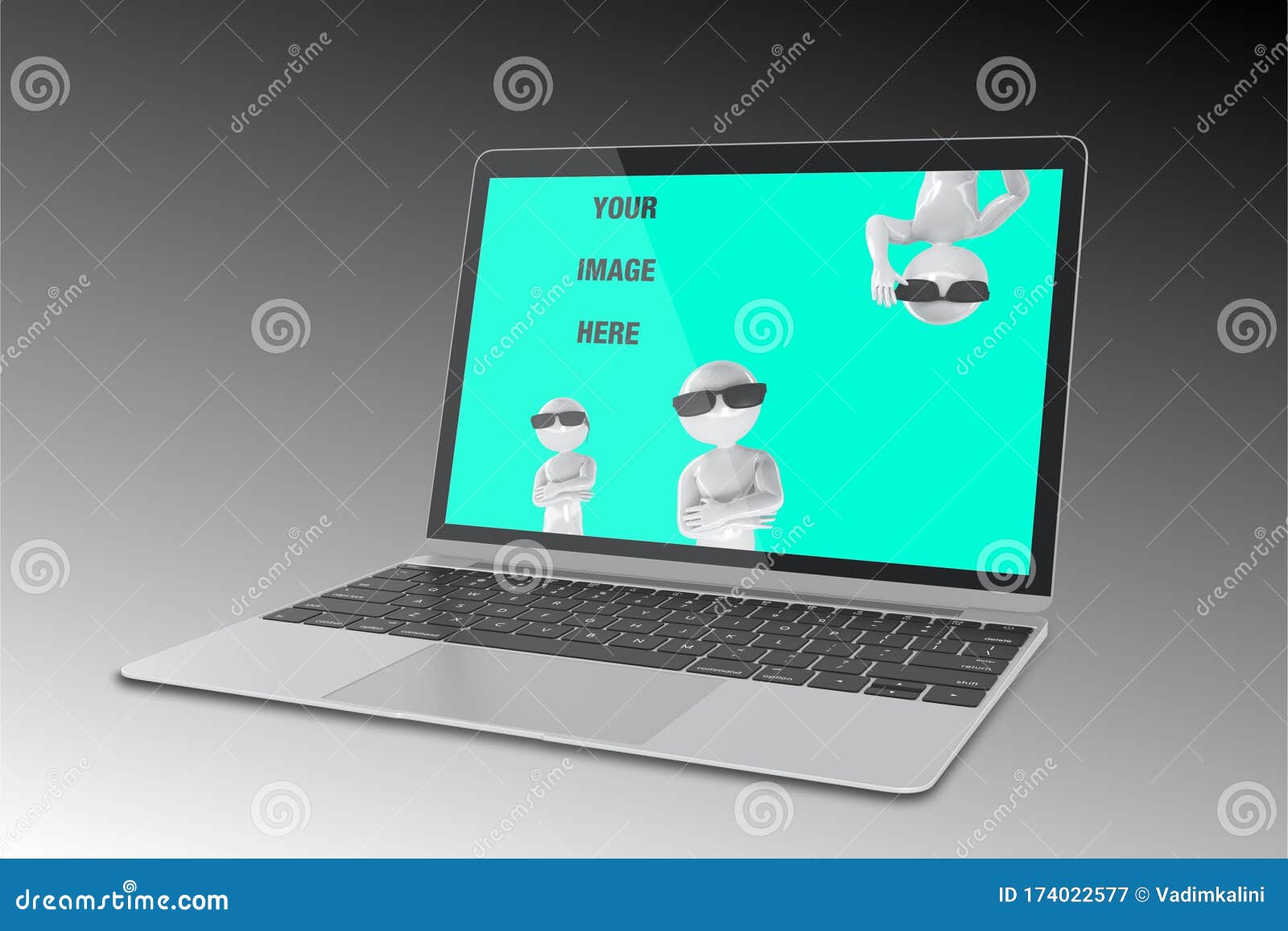 Laptop Template Mockup with a Cool Stickman Figures. Stock Illustration ...