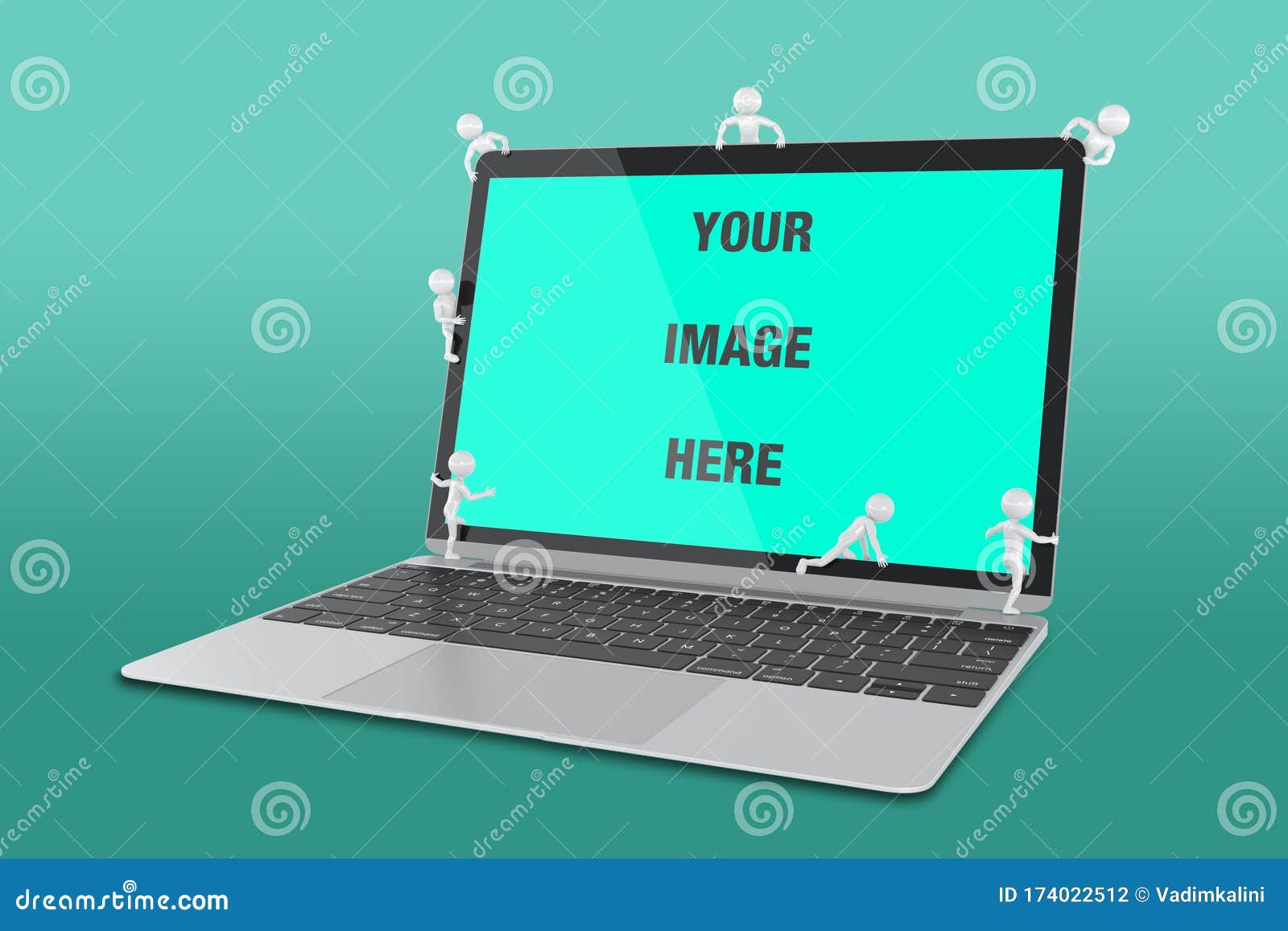 Laptop Template Mockup with Stickman Figures. Stock Illustration ...
