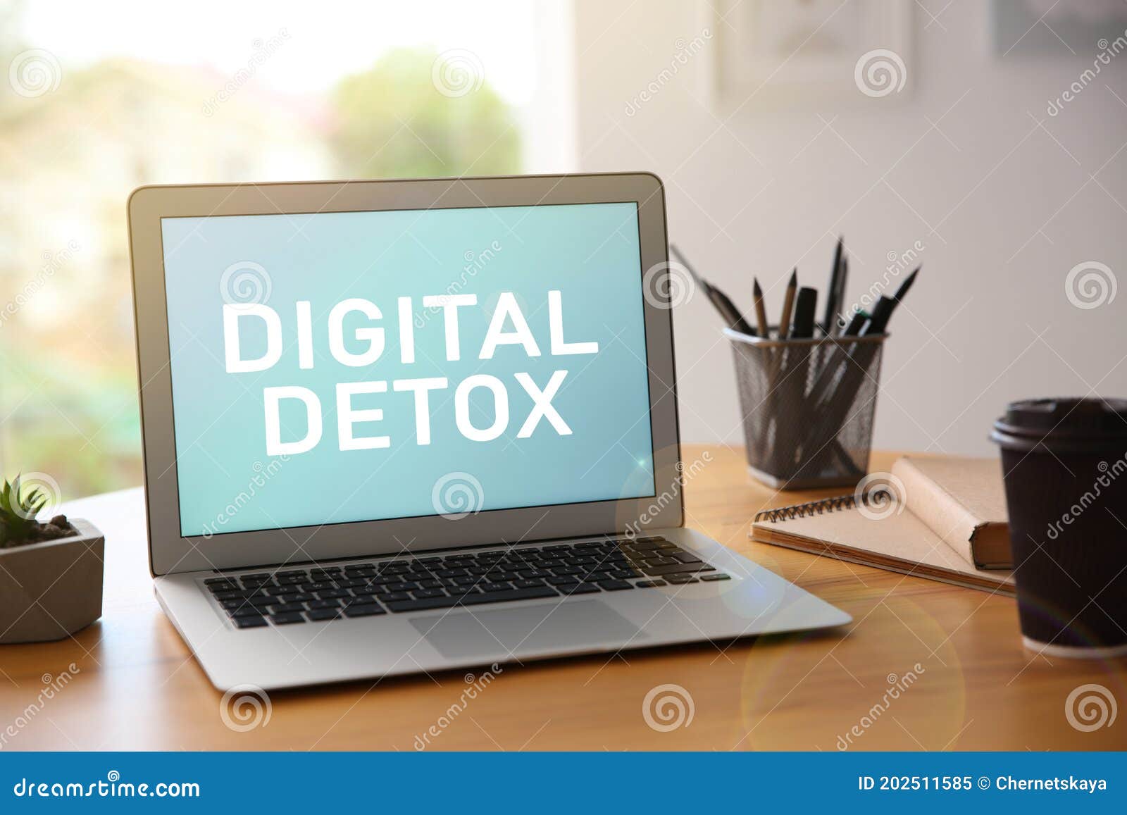 Laptop with Text Digital Detox on Screen at Workplace Stock Image ...
