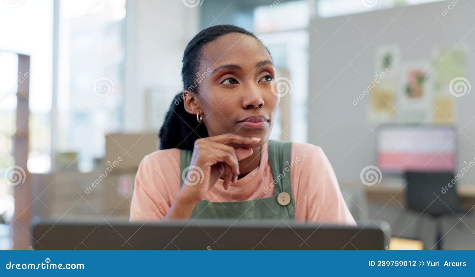 Laptop, Thinking and Black Woman in Home for Remote Work, Problem ...