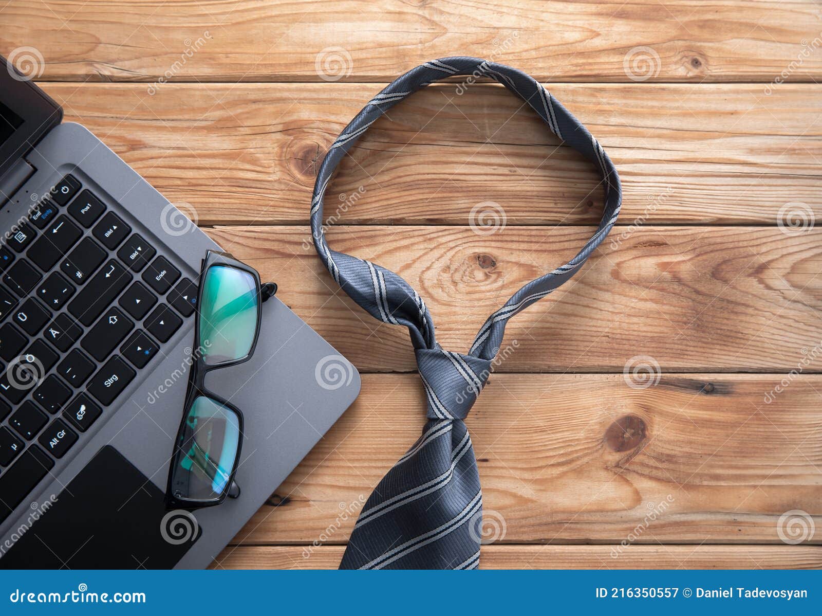 Laptop and Tie on the Table Stock Image - Image of technology, desk ...