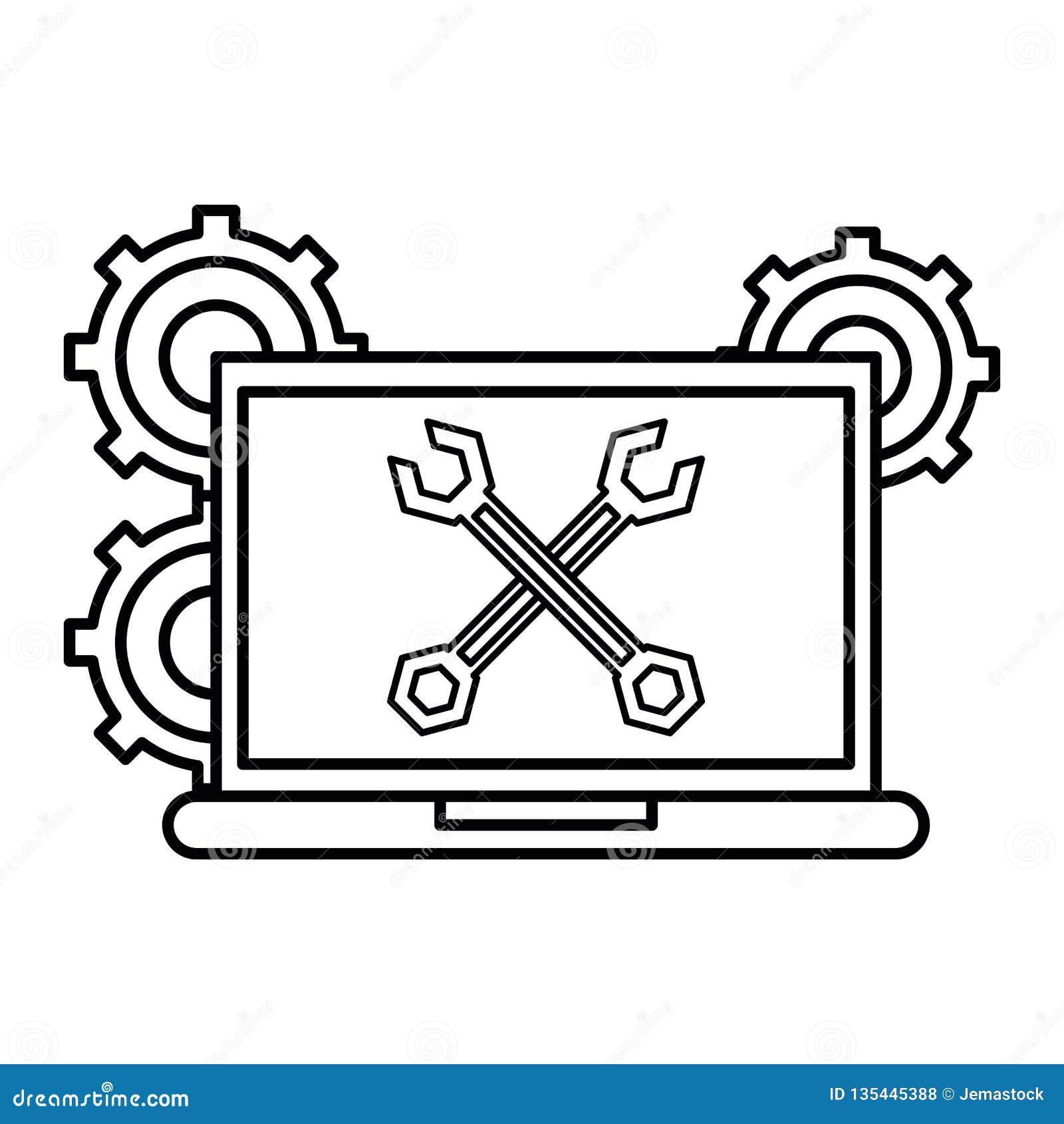 Laptop with Tools and Gears Stock Vector - Illustration of office ...