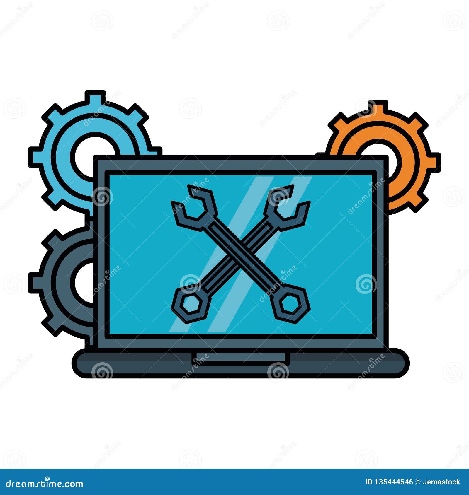 Laptop with Tools and Gears Stock Vector - Illustration of internet ...