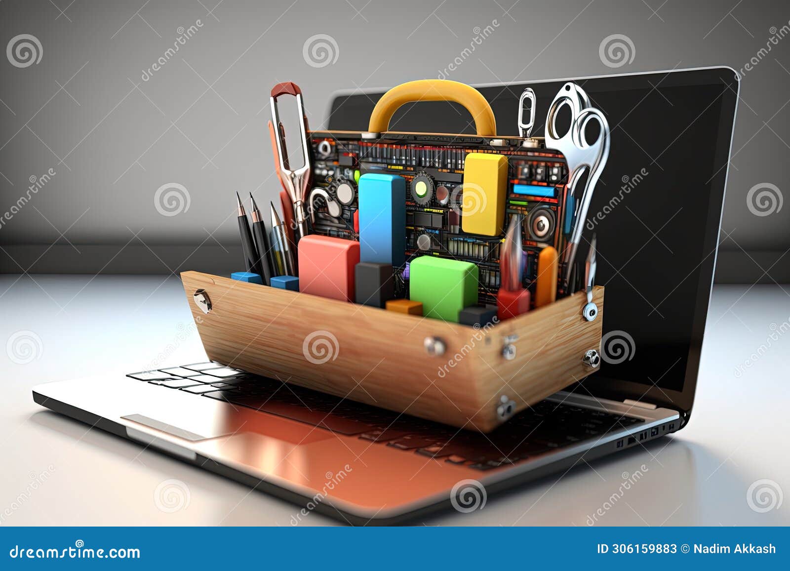 Laptop Tools Toolbox Support Online Stock Illustration - Illustration ...