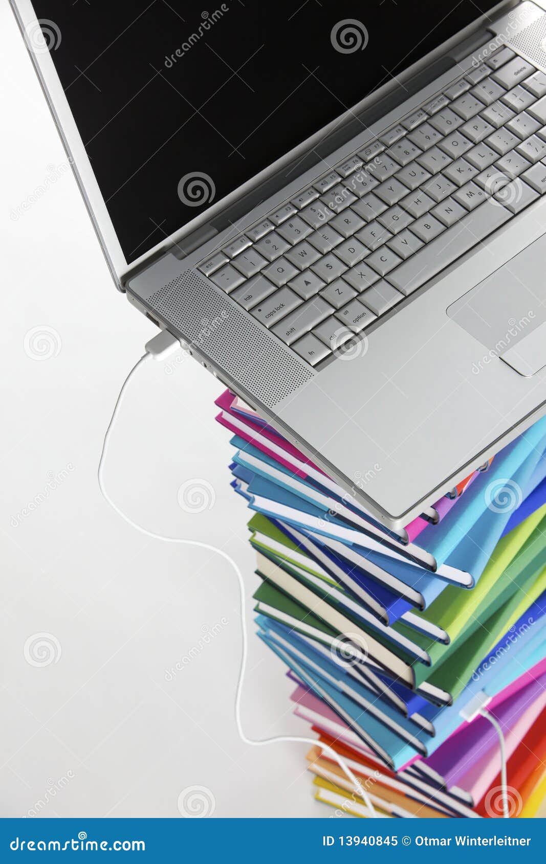 Laptop on Top Connected To Book Stack Stock Image - Image of learn ...