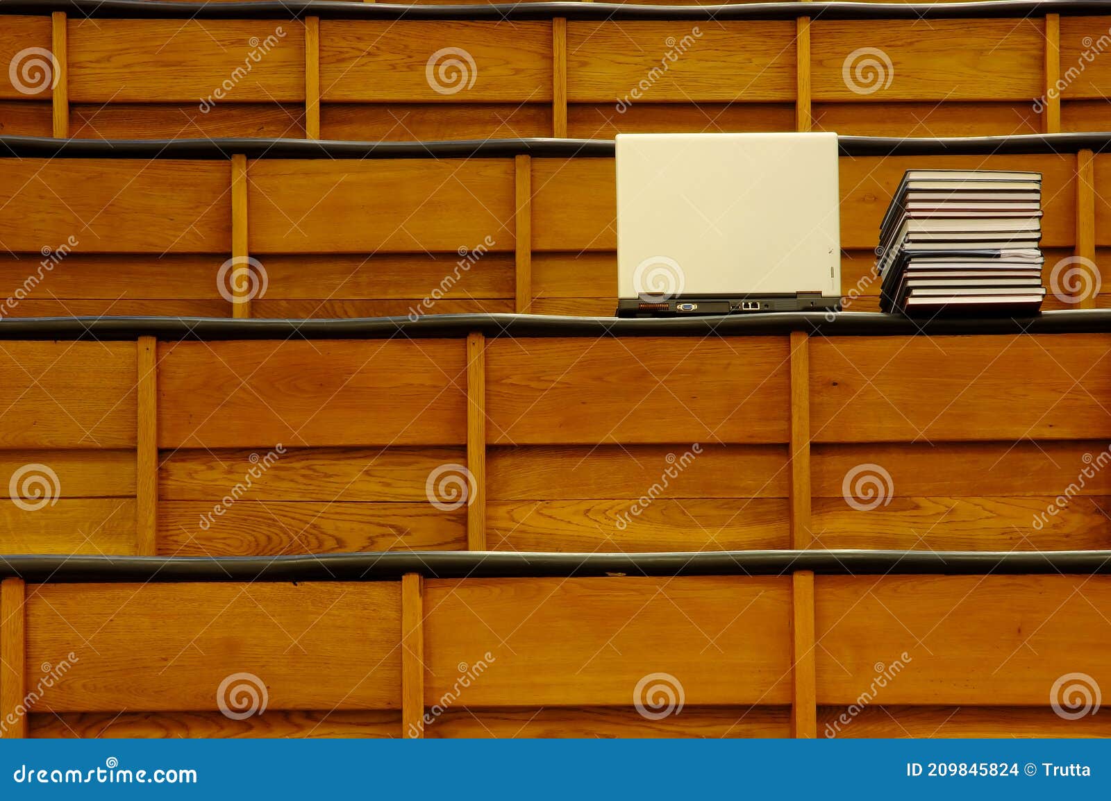 Laptop in Traditional Lecture Hall Stock Photo - Image of assembly ...