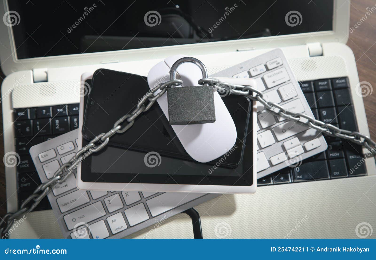 Laptop Travado Com Correntes E Cadeado Imagem de Stock - Imagem de ...