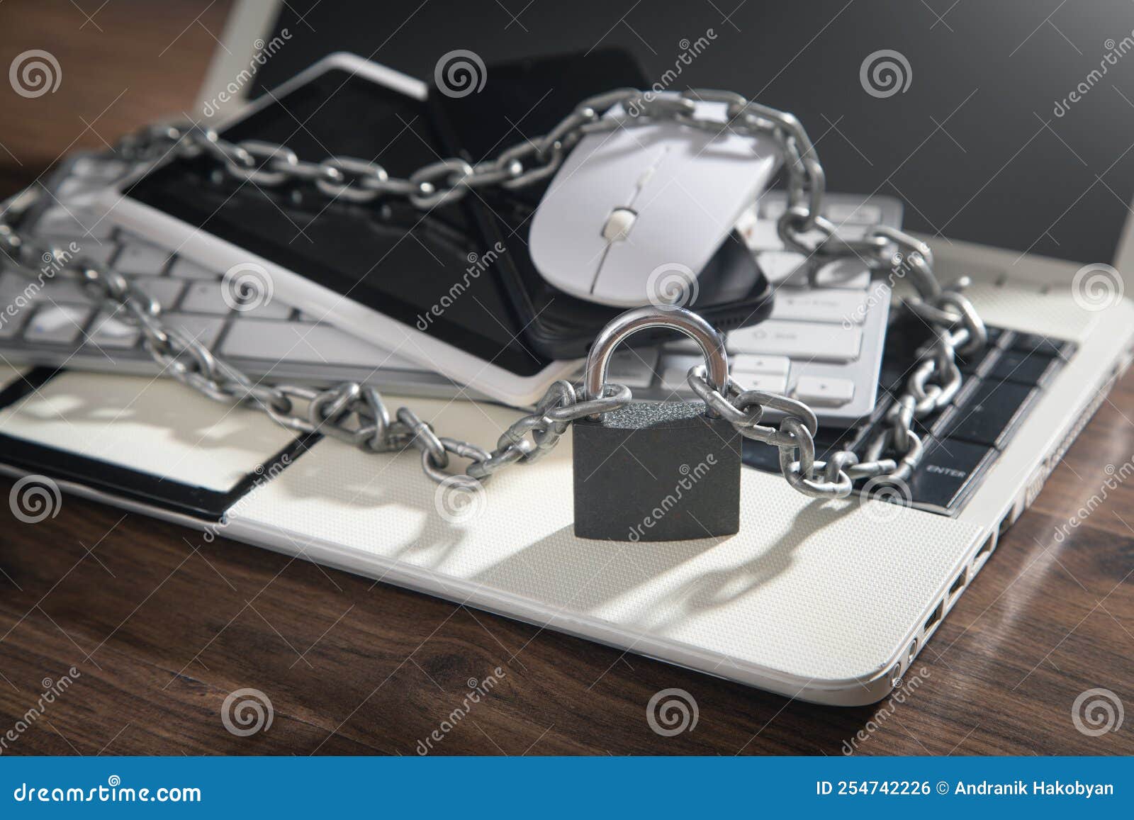 Laptop Travado Com Correntes E Cadeado Foto de Stock - Imagem de ...