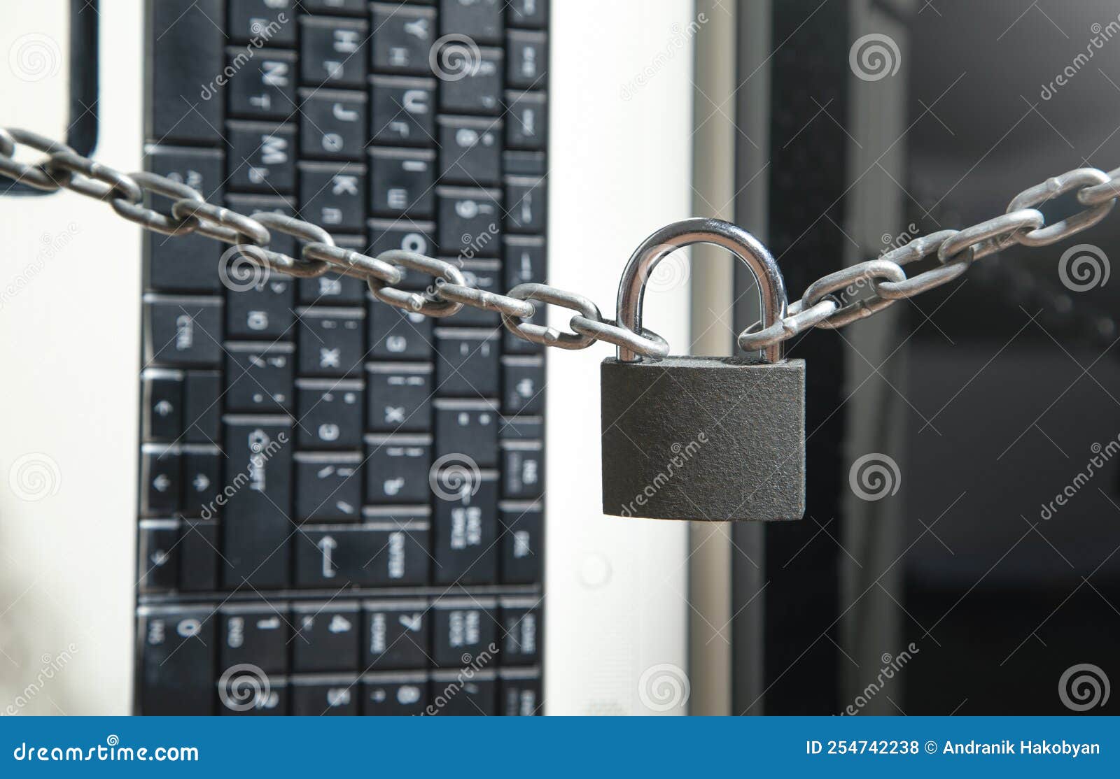 Laptop Travado Com Correntes E Cadeado Foto de Stock - Imagem de seguro ...