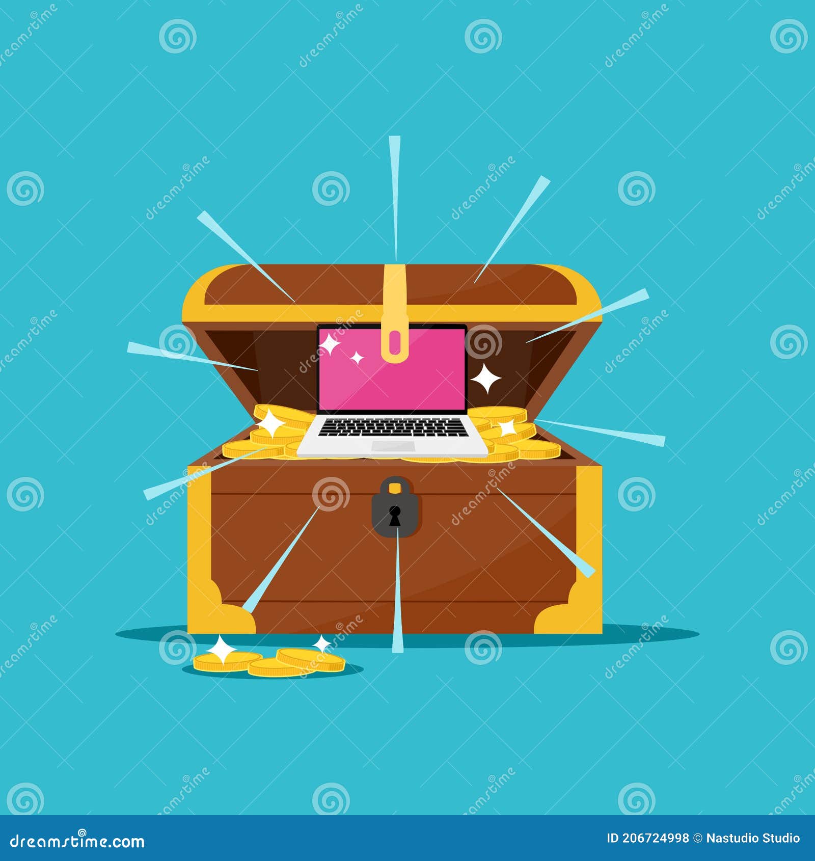 A Laptop in a Treasure Chest. the Concept of Technology is a Valuable ...