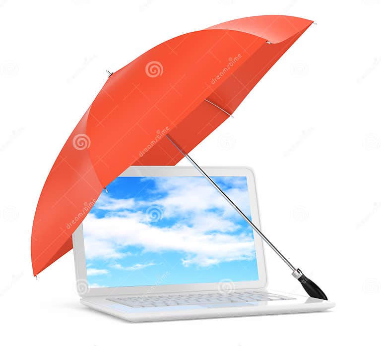 Laptop under umbrella stock illustration. Illustration of technology ...
