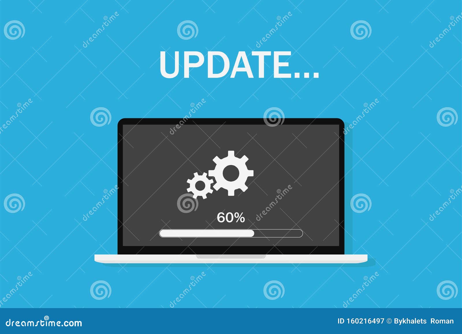 Laptop Update Blue Processing Screen Upgrade Application Flat Design ...