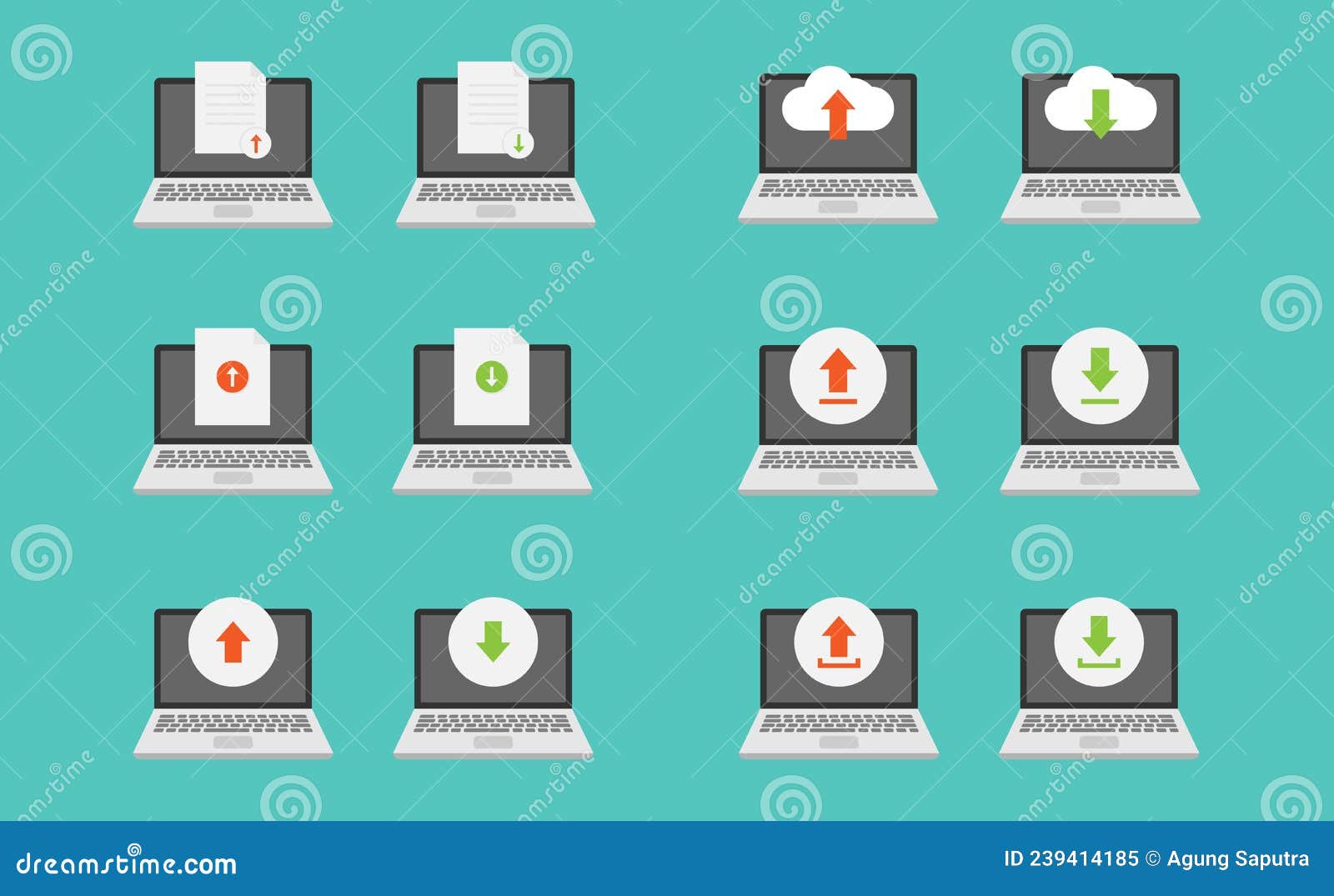 Laptop, Upload and Download Vector Design Stock Vector - Illustration ...