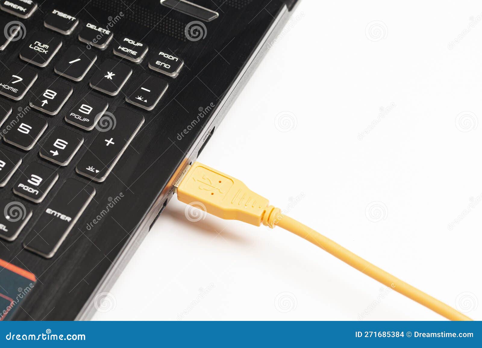 Laptop with USB Orange Cable Stock Photo - Image of color, macro: 271685384