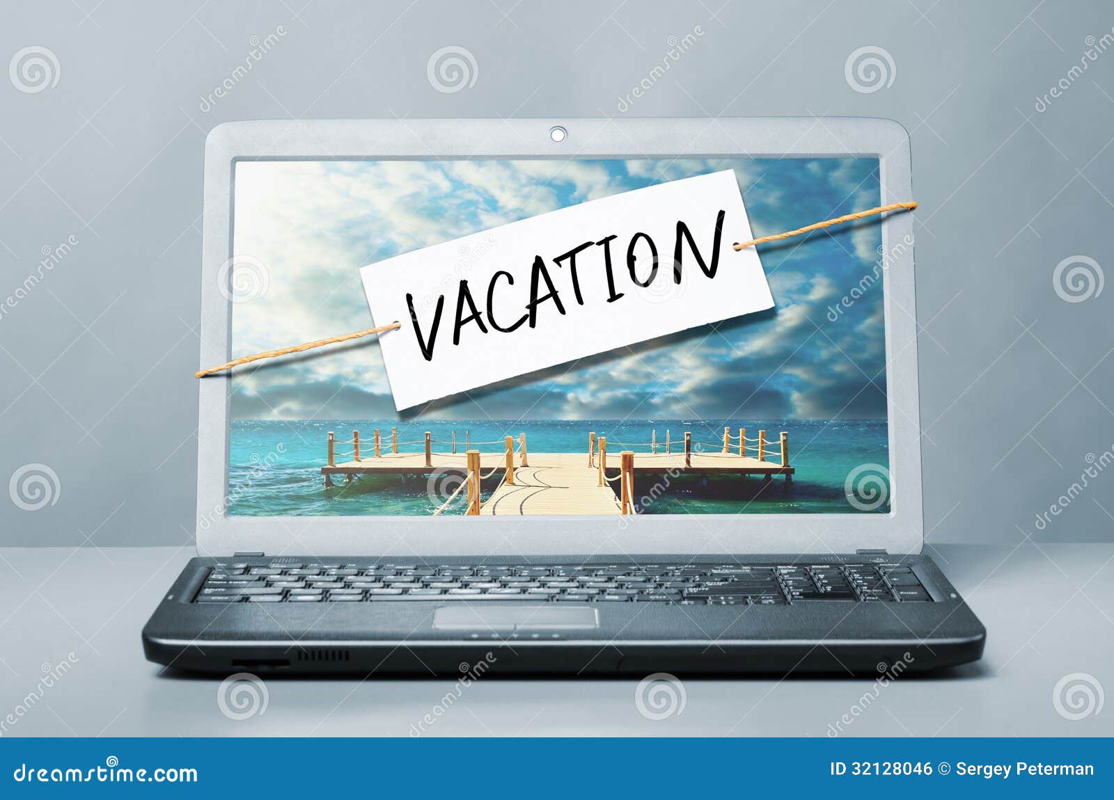 Laptop with vacation note stock photo. Image of copy - 32128046