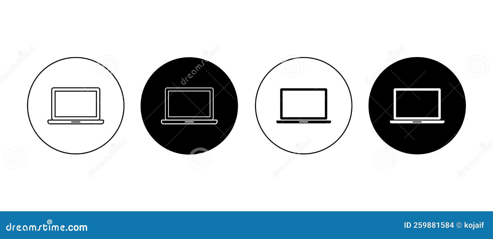 Laptop Vector Icon Set. Outline Computer Symbol in Circle Stock Vector ...