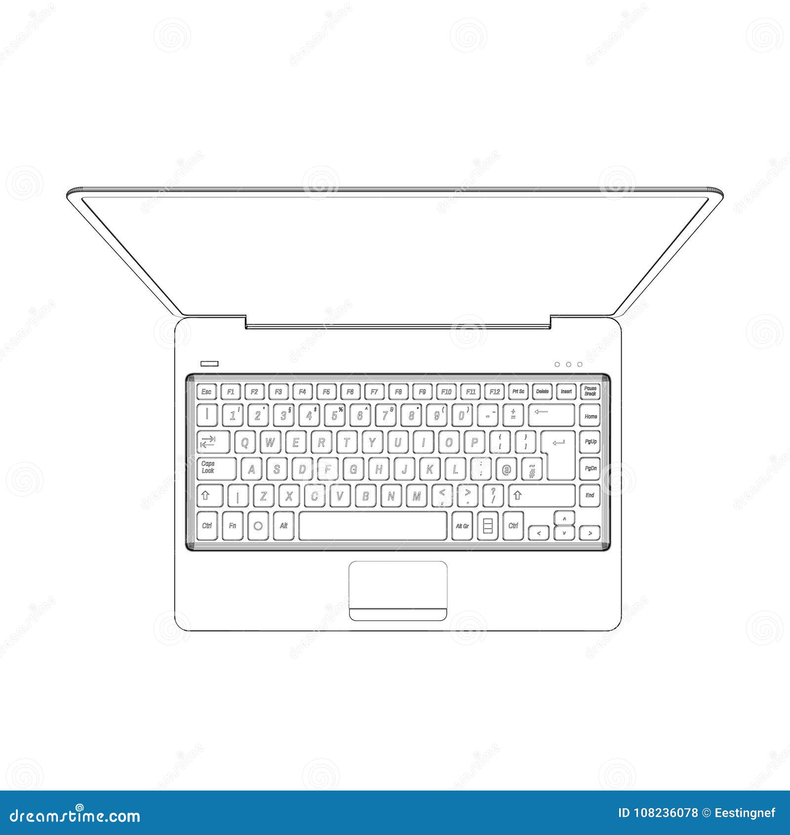 Laptop.Vector Outline Illustration.Top View. Stock Vector ...