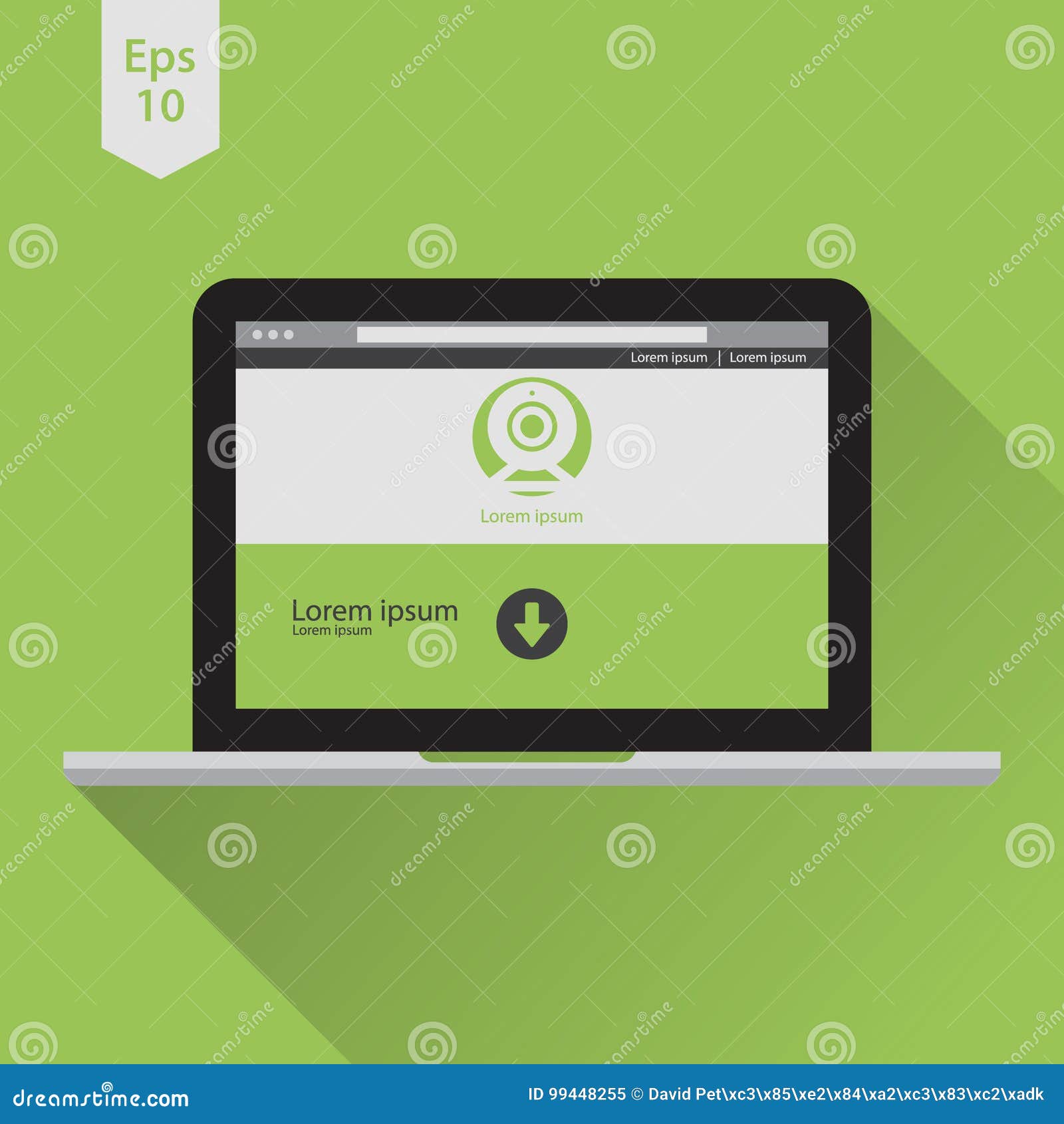 Realistic Modern Laptop. Flat Icon. Simple Web Design on Screen. Vector ...