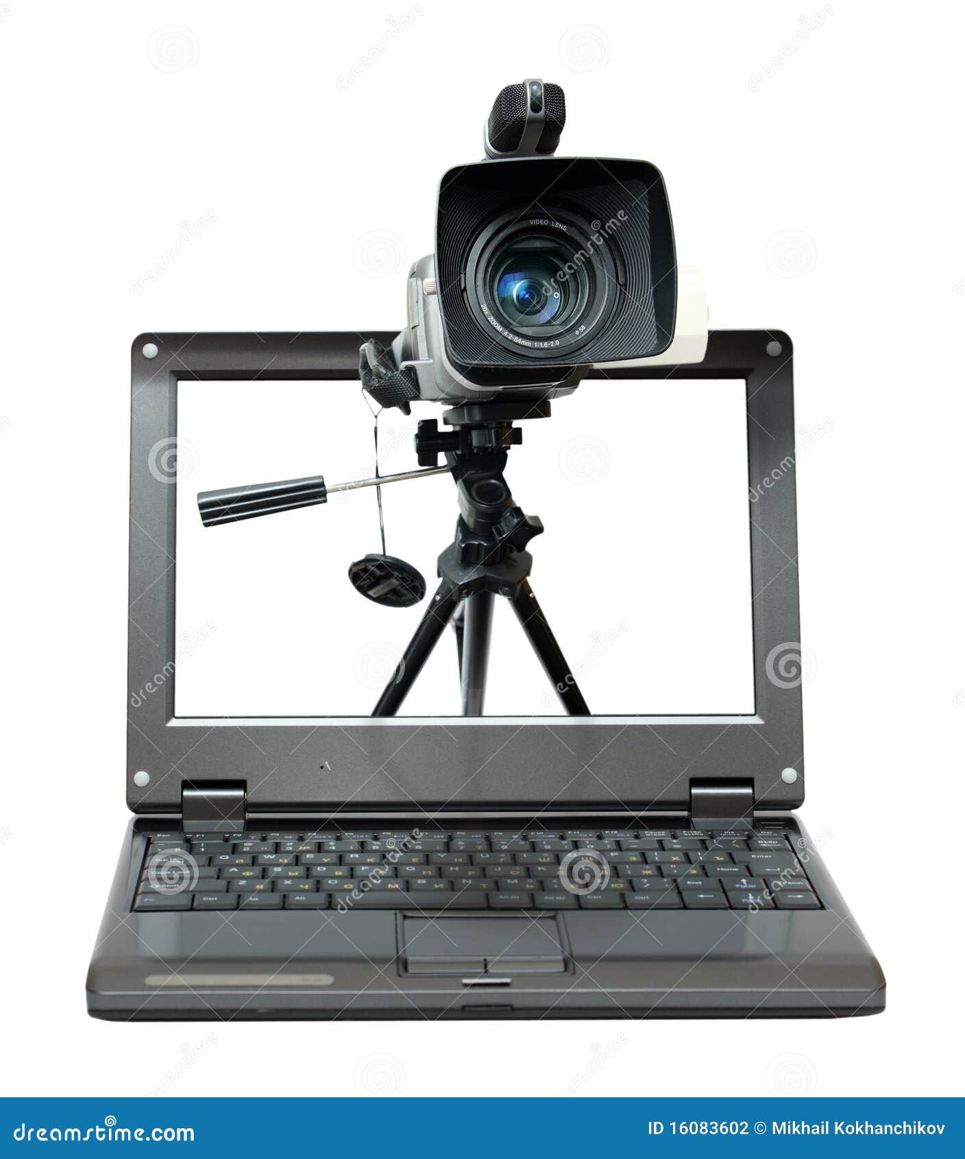 Laptop with Video Camera on Tripod Stock Photo - Image of glass ...