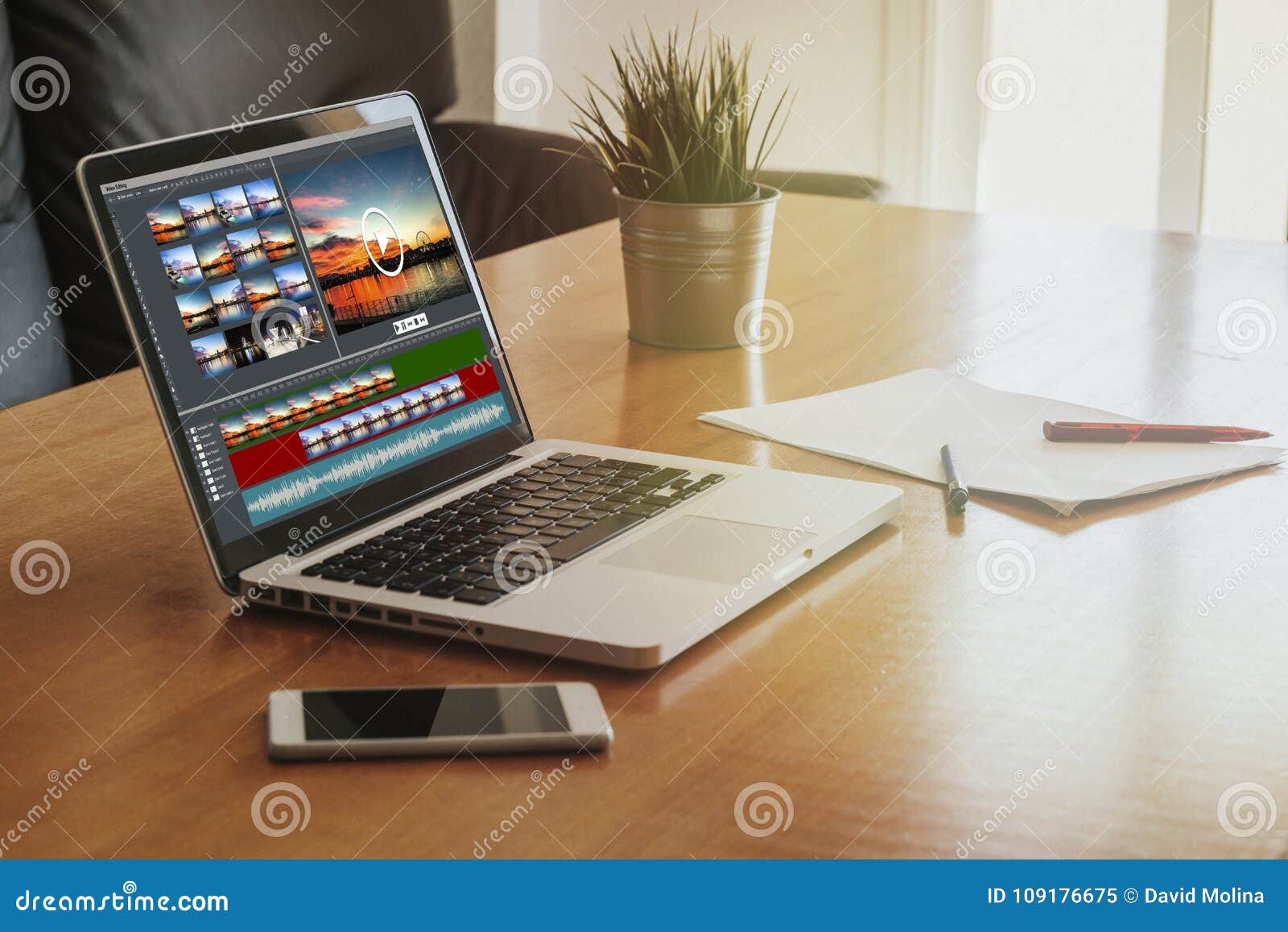 Laptop with a Video Edit Project in the Screen. Stock Image - Image of ...