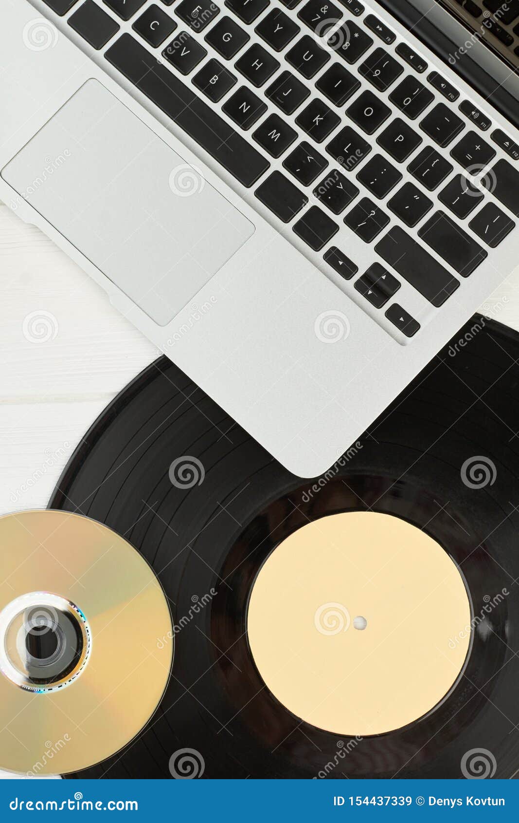 Laptop, Vinyl Record and Compact Disc. Stock Image - Image of keyboard ...