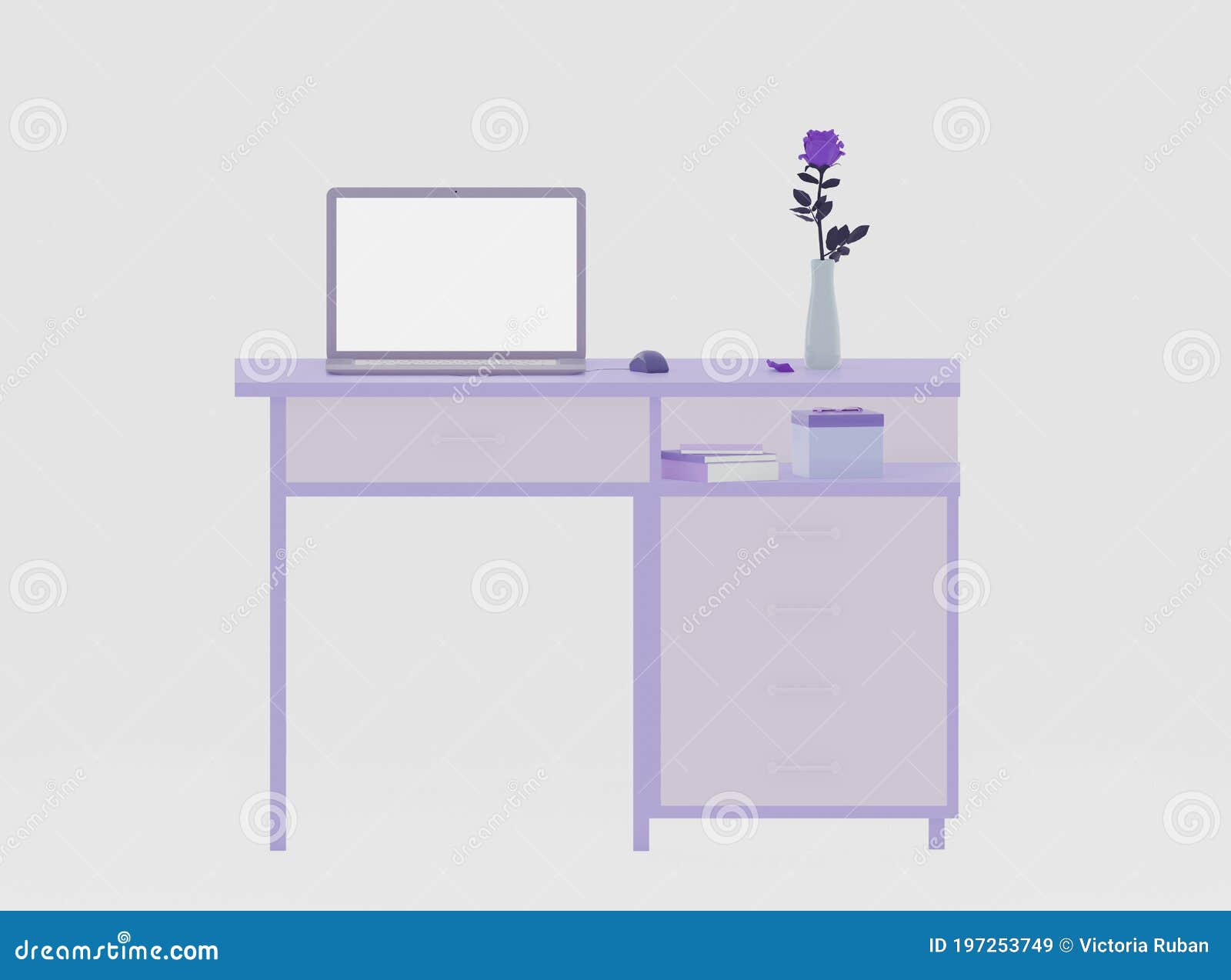 Laptop on Violet Table with Flower Rose Stock Illustration ...
