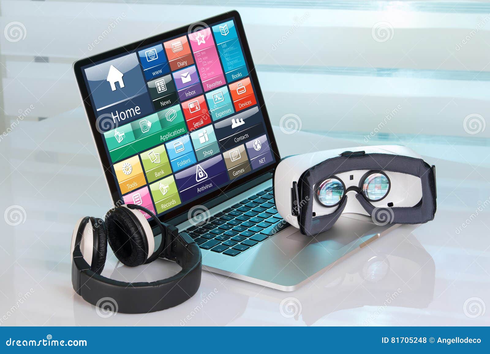Laptop with Virtual Reality Equipment Stock Photo - Image of computer ...